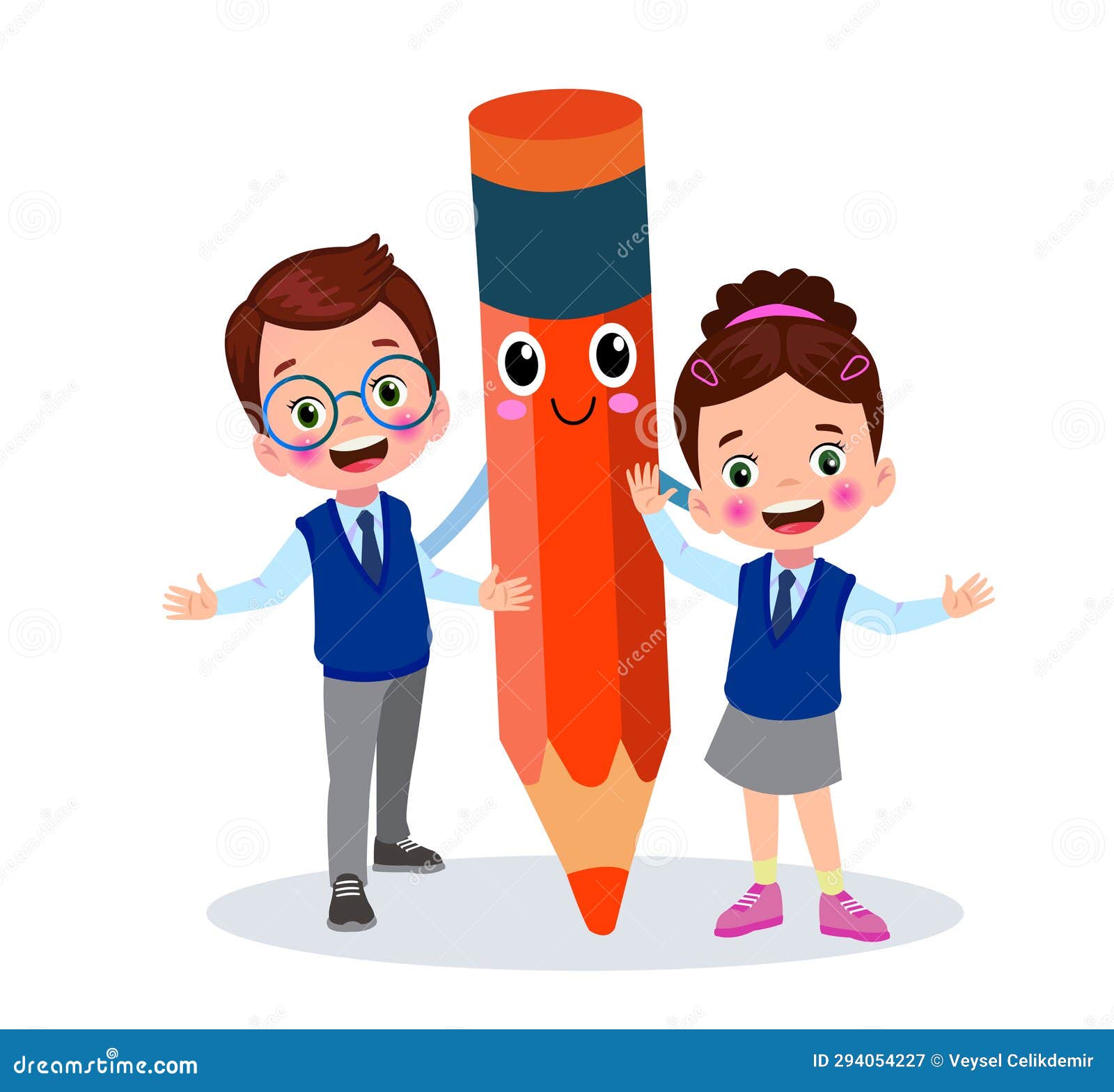 Cute Pencil and Cute Student Stock Vector - Illustration of young, girl ...