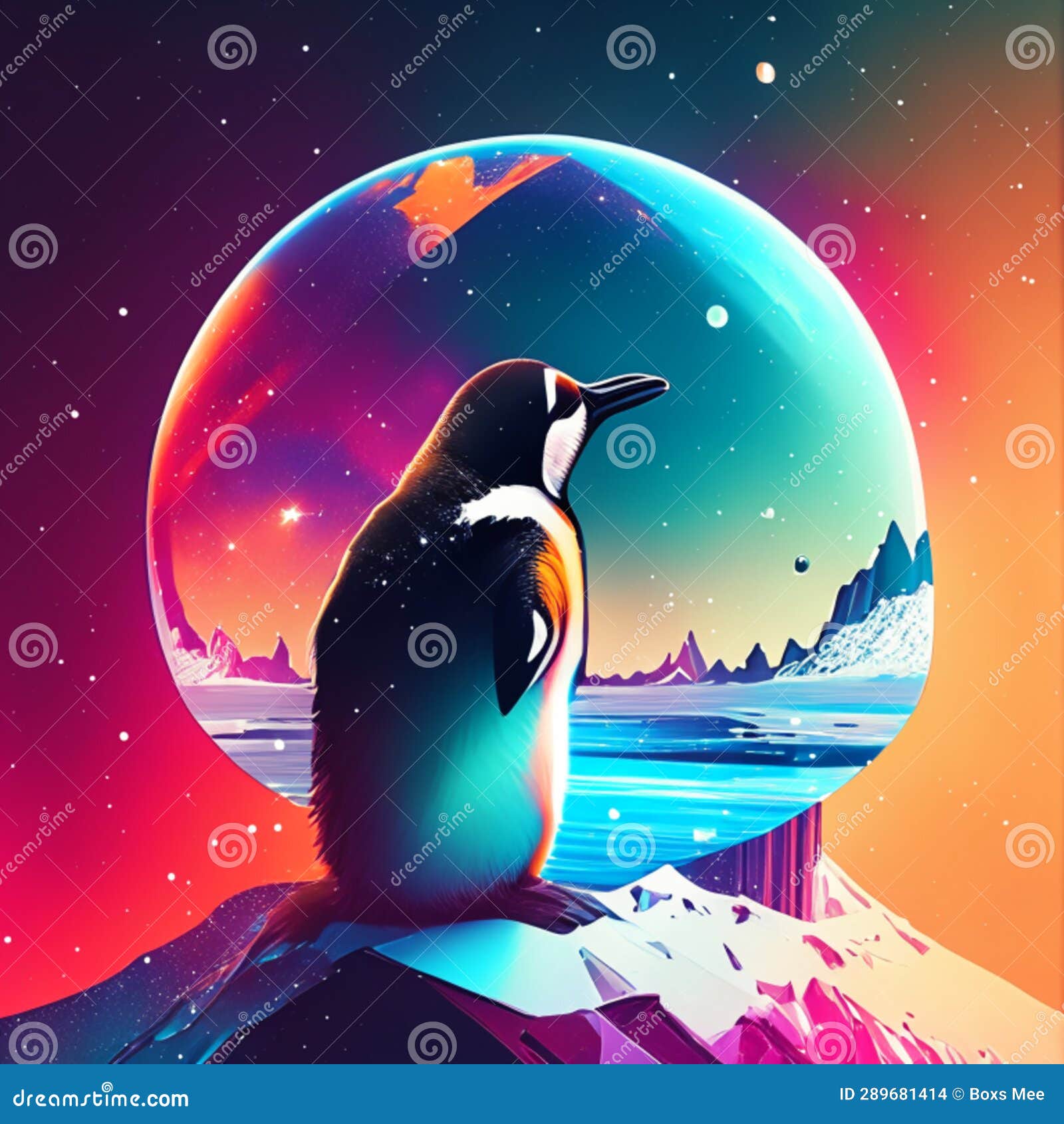 Cute Penguin on the Background of the Planet. Vector Illustration ...