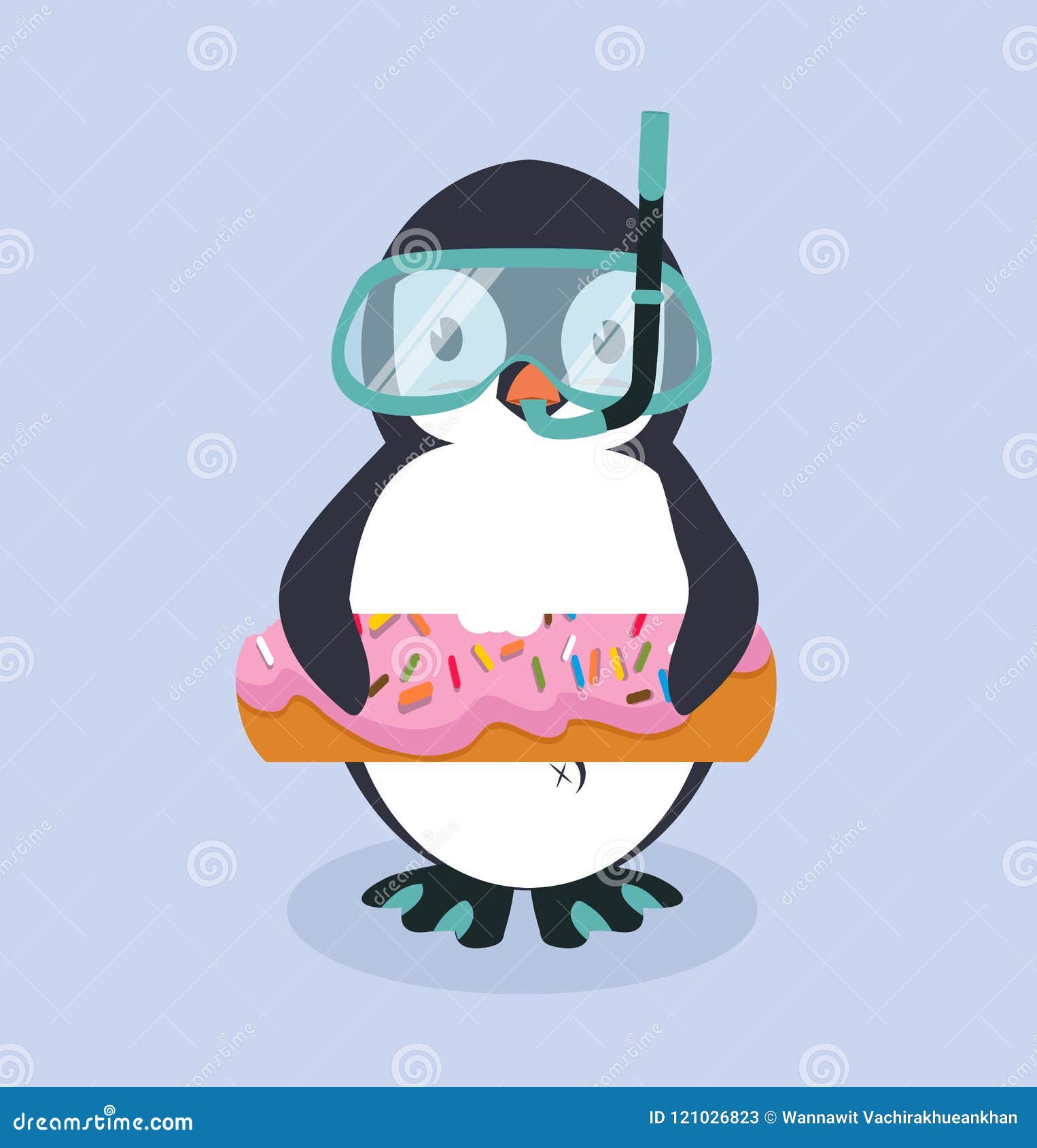 Cute Penguin Cartoon with Donut Pool Float Stock Vector - Illustration ...