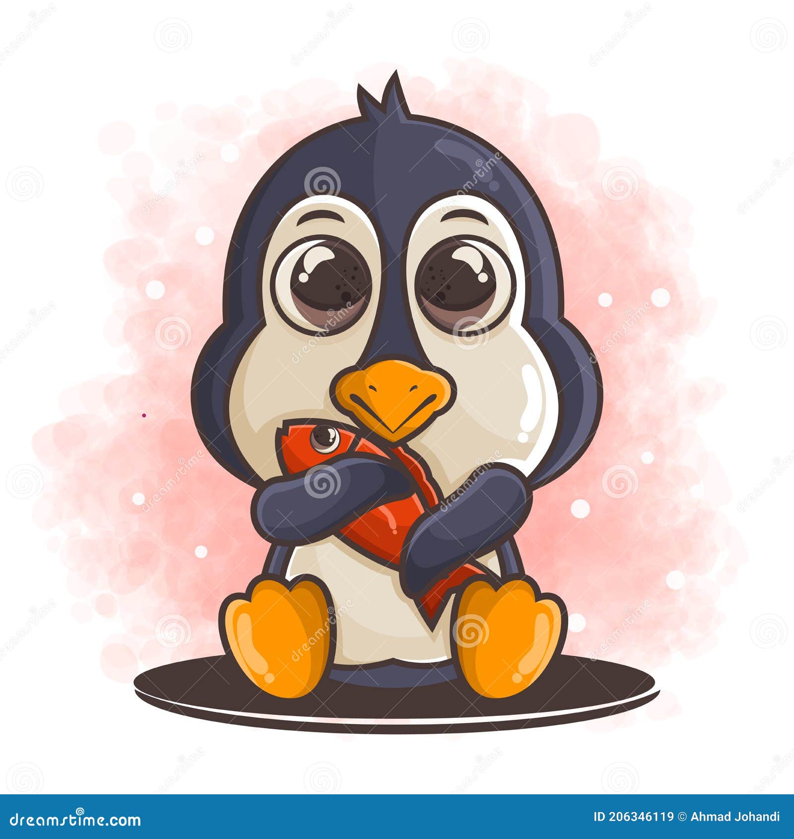 Cute Penguin Cartoon Hug Fish Vector Illustration Stock Vector ...