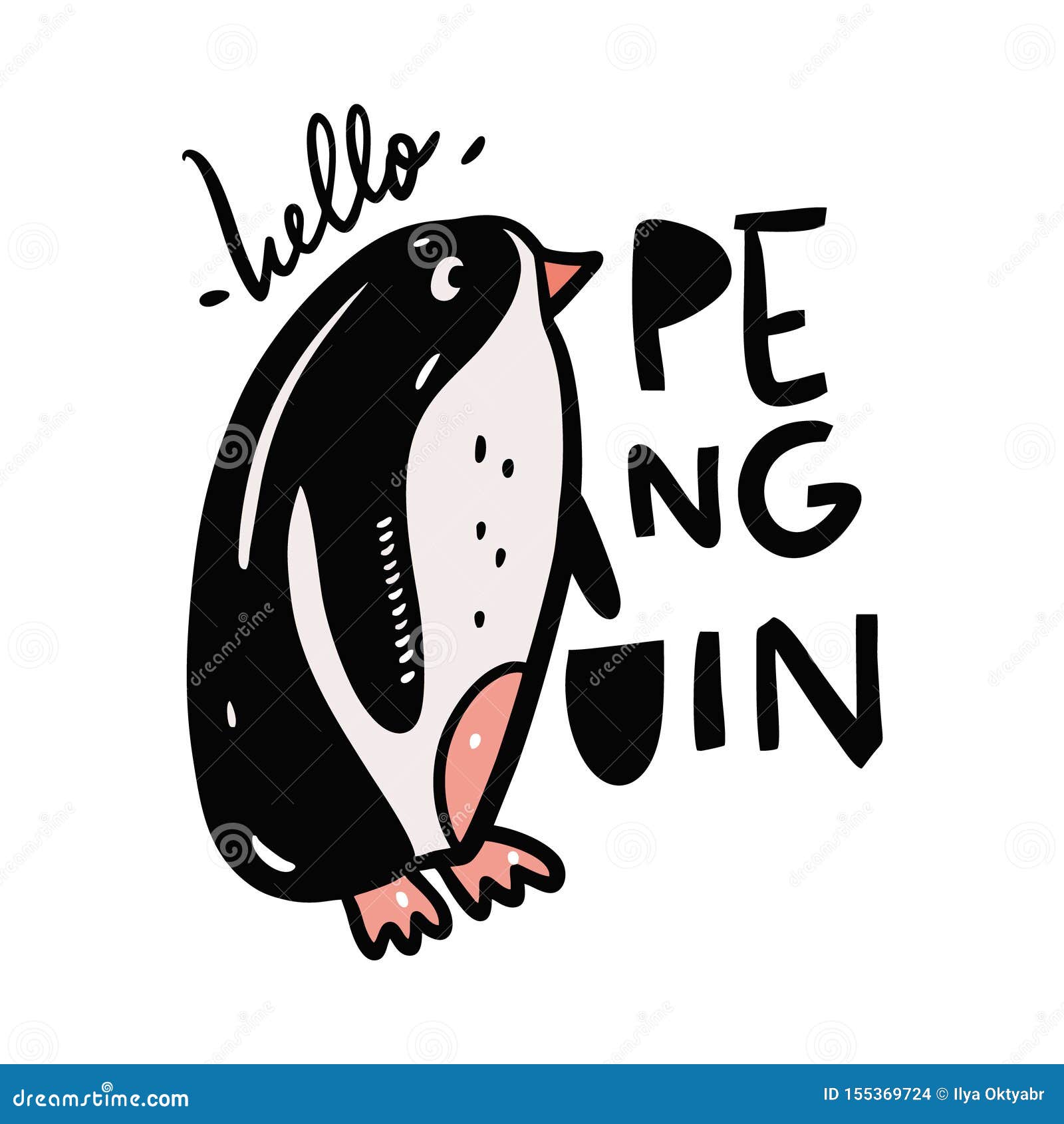 Cute Penguin in Cartoon Style. Hand Drawn Vector Illustration Stock ...