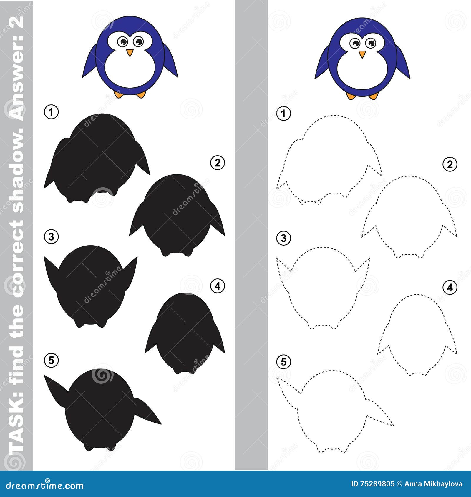Cute Penguin. Find True Correct Shadow. Stock Vector - Illustration of ...