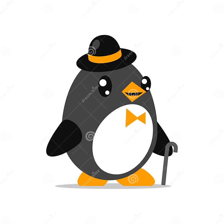 Cute Penguin in a Hat and with a Cane Stock Vector - Illustration of ...