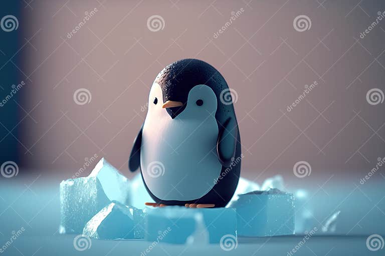 Cute Penguin with Ice Cubes. 3d Render Illustration Stock Illustration ...