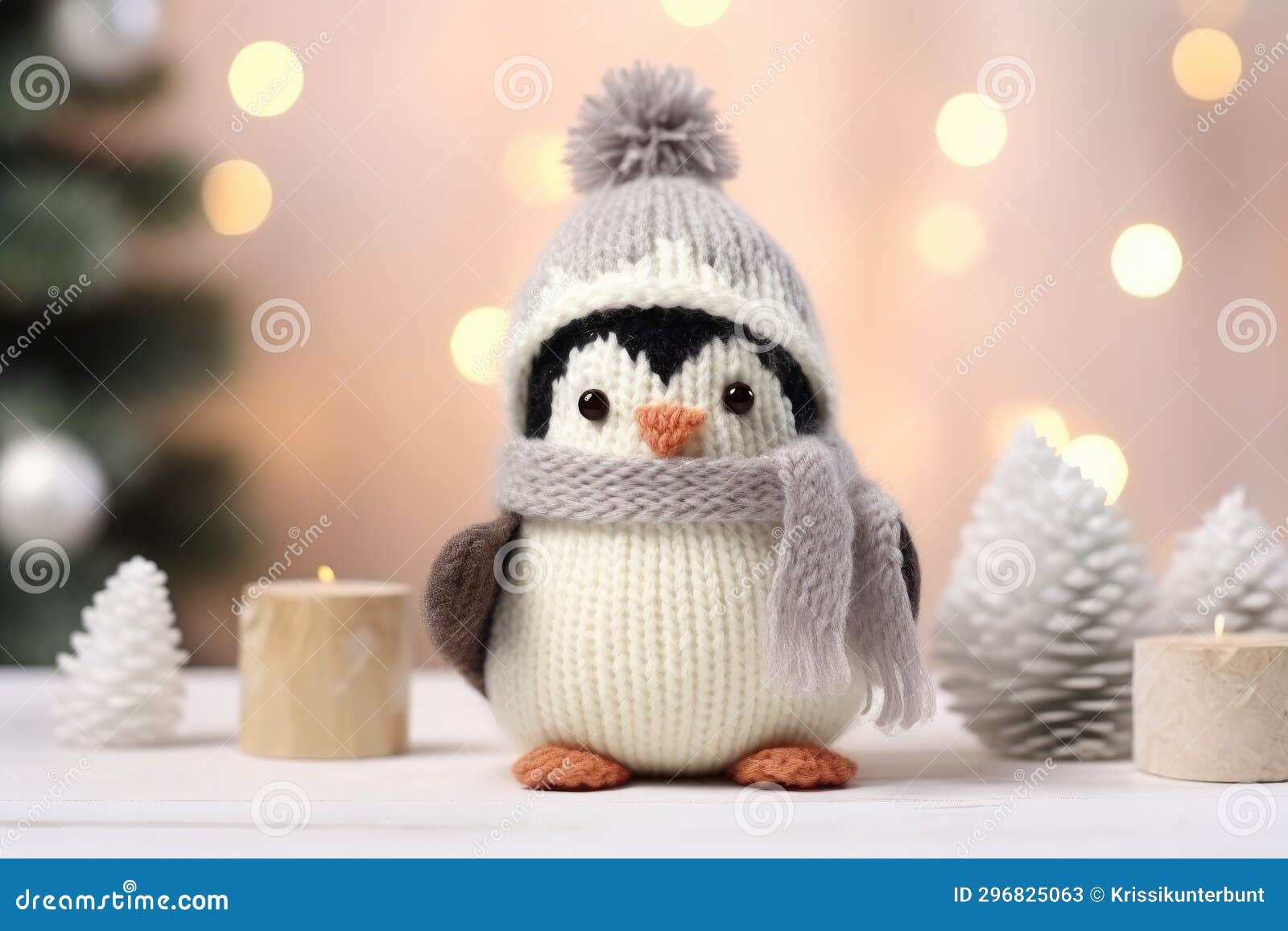 Cute Penguin Knitted Wool Miniature AI Generated Stock Image - Image of ...