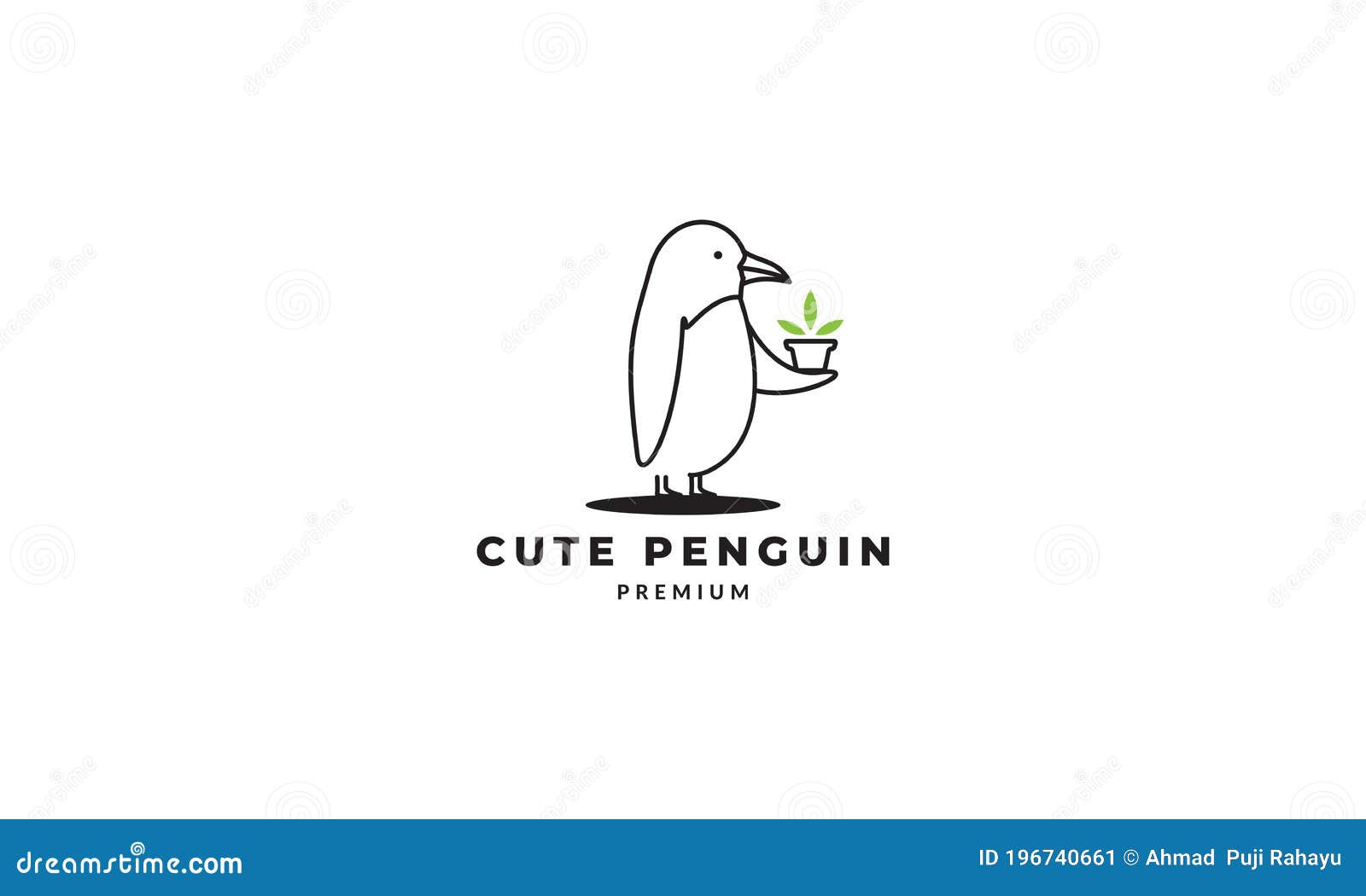 Cute Penguin Line Give Gift Logo Design Stock Vector - Illustration of ...