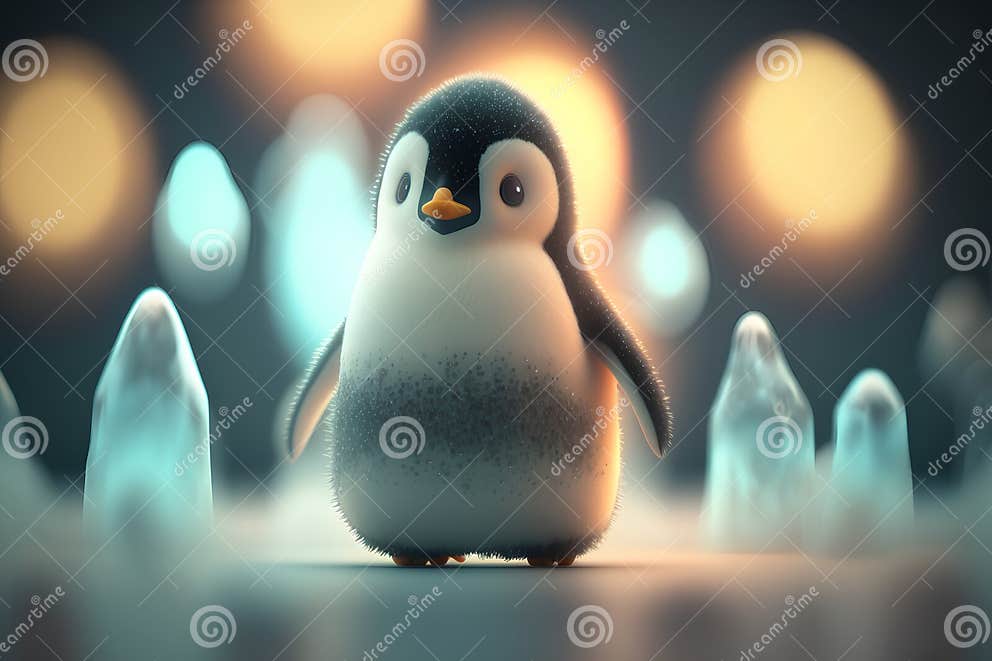 Cute Penguin in the Night. 3d Rendering, 3d Illustration Stock ...