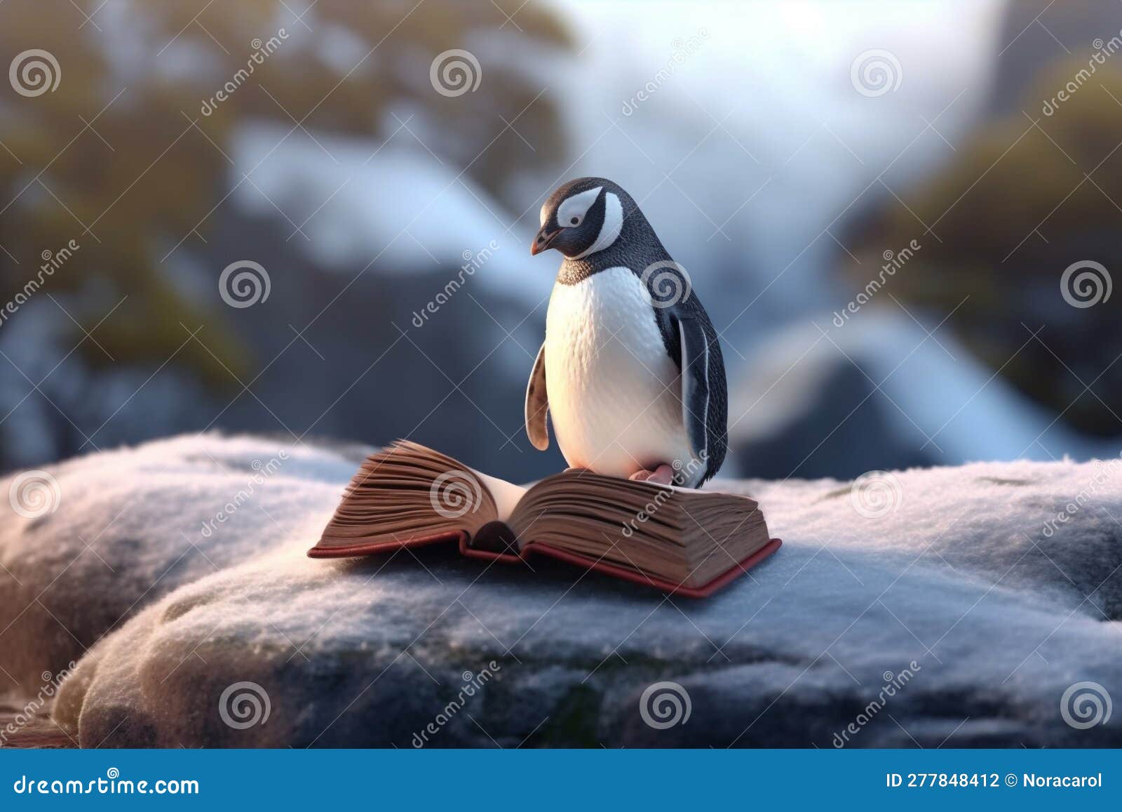 Cute Penguin Reading a Book Cartoon Generative AI Stock Photo - Image ...