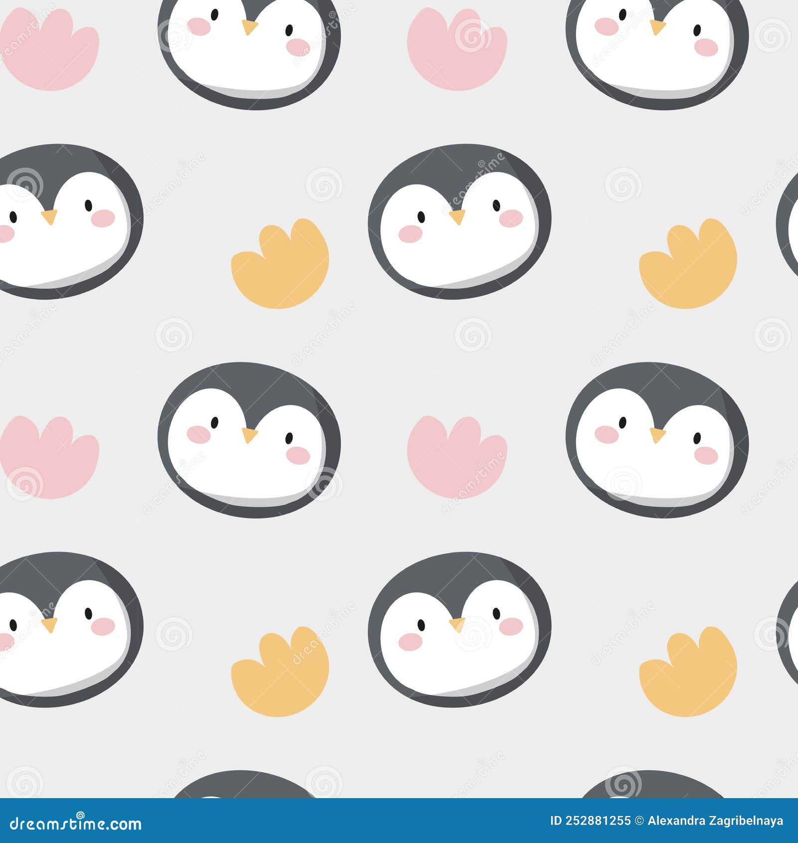 Cute Penguin Seamless Pattern, Animal Muzzle, Head. Cartoon Vector ...