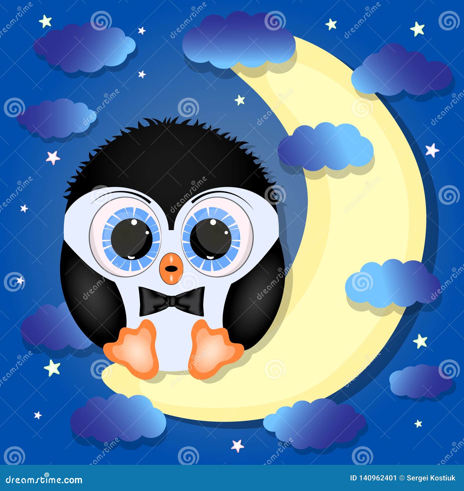 Cute Penguin Sitting on the Moon Vector Stock Vector - Illustration of ...