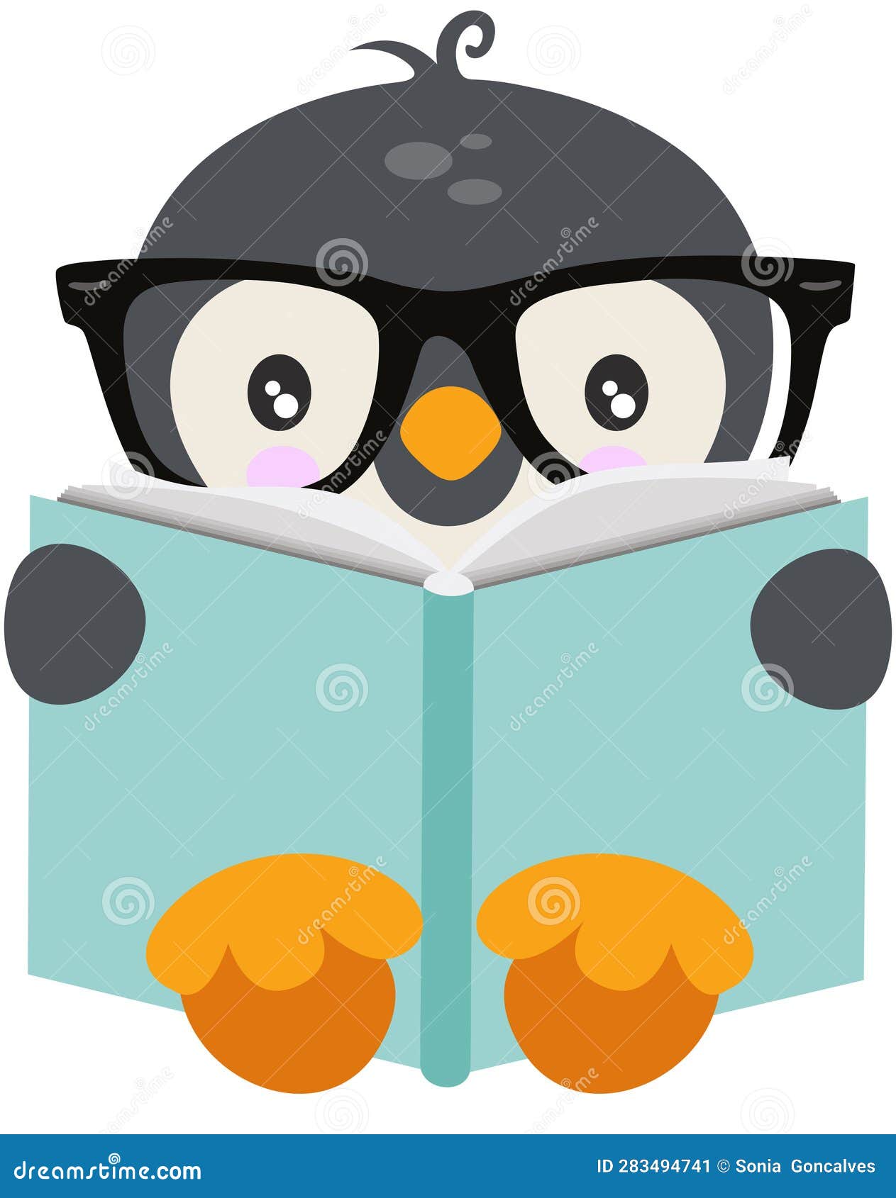 Cute Penguin Sitting Reading a Book Stock Vector - Illustration of ...