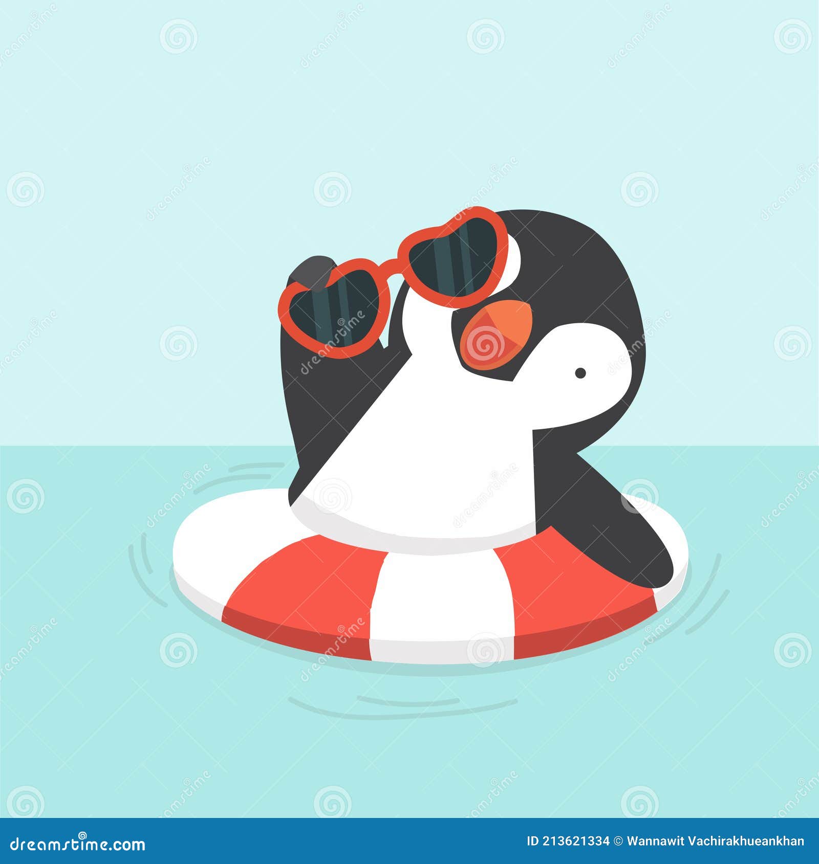 Cute Penguin Swimming Inflatable Ring Vector Stock Vector ...