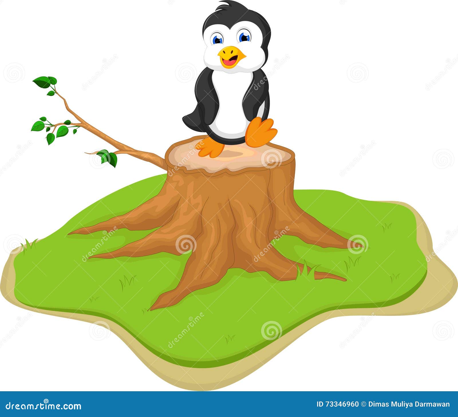 Cute penguin on tree stump stock illustration. Illustration of king ...