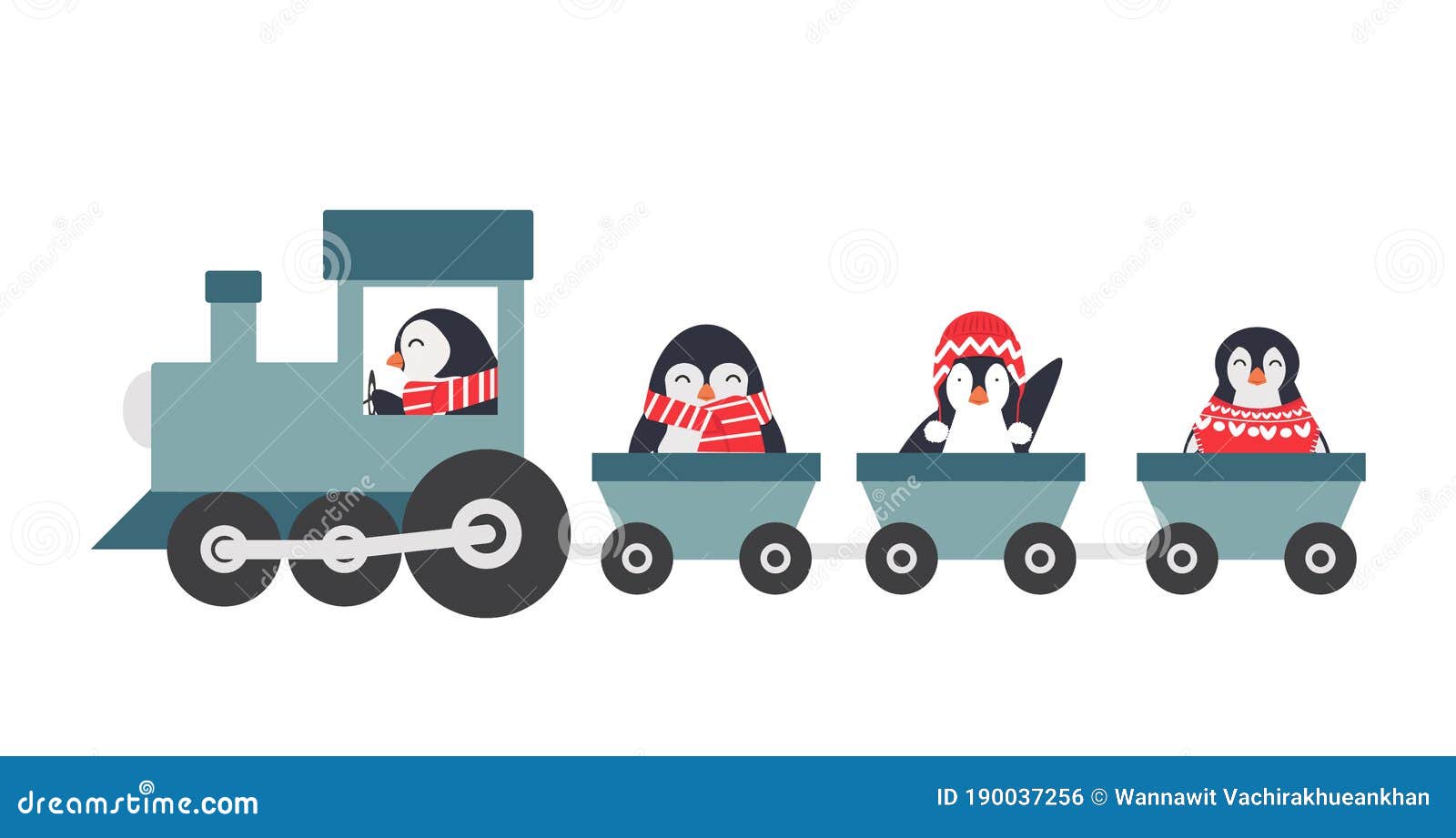Cute Penguins Riding Train Vector Stock Vector - Illustration of cover ...