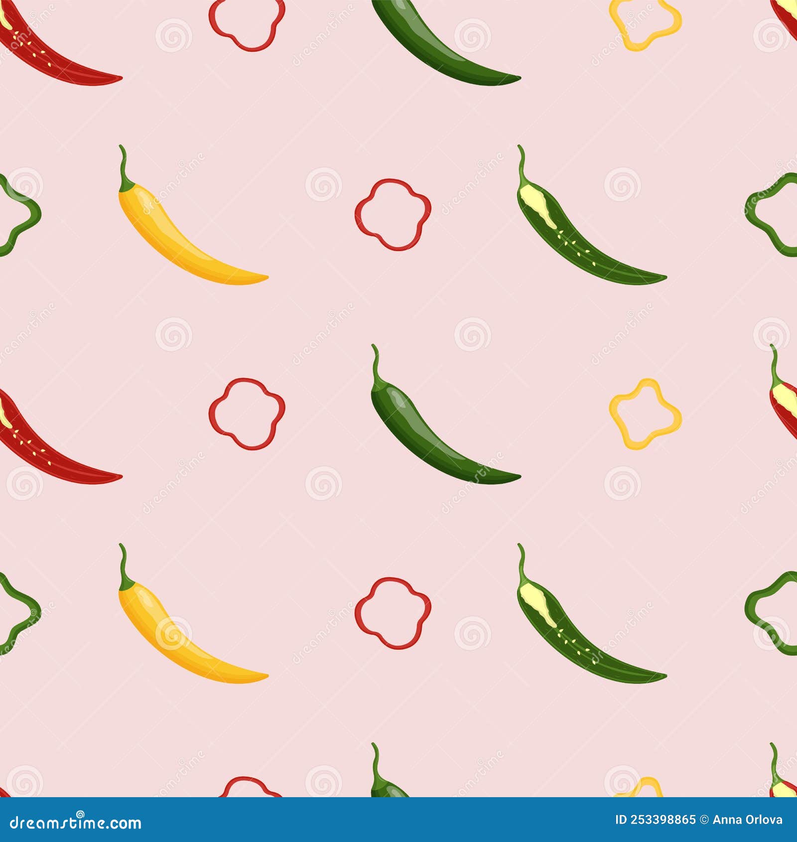 Cute Peppers Seamless Pattern. Flat Vector Illustration Stock Vector ...