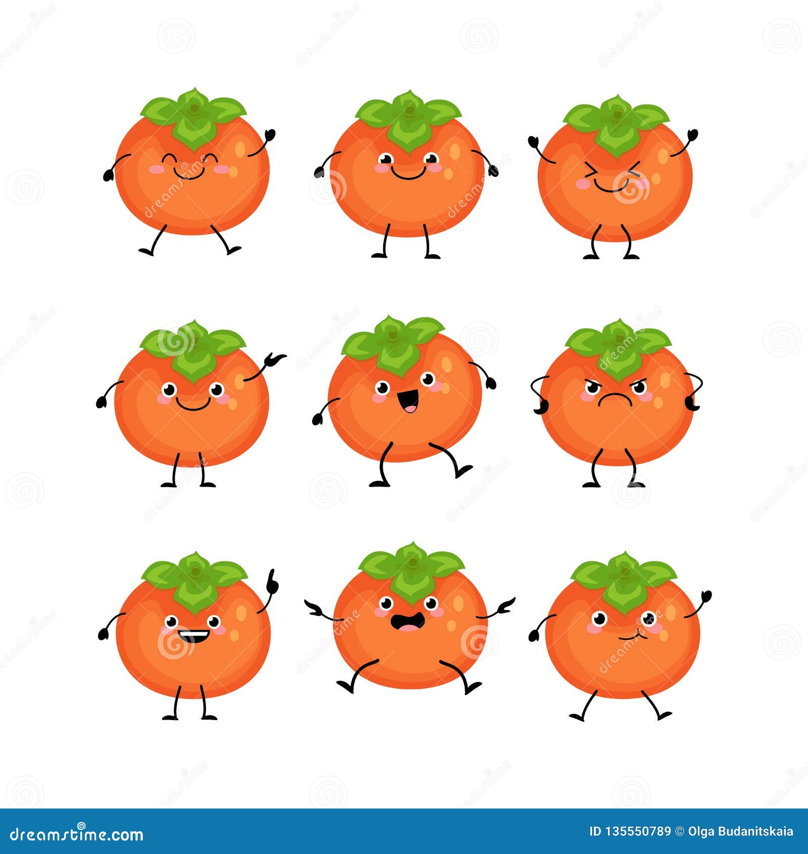 Set Of Cute Persimmon Cartoon Characters With Various Activities And ...