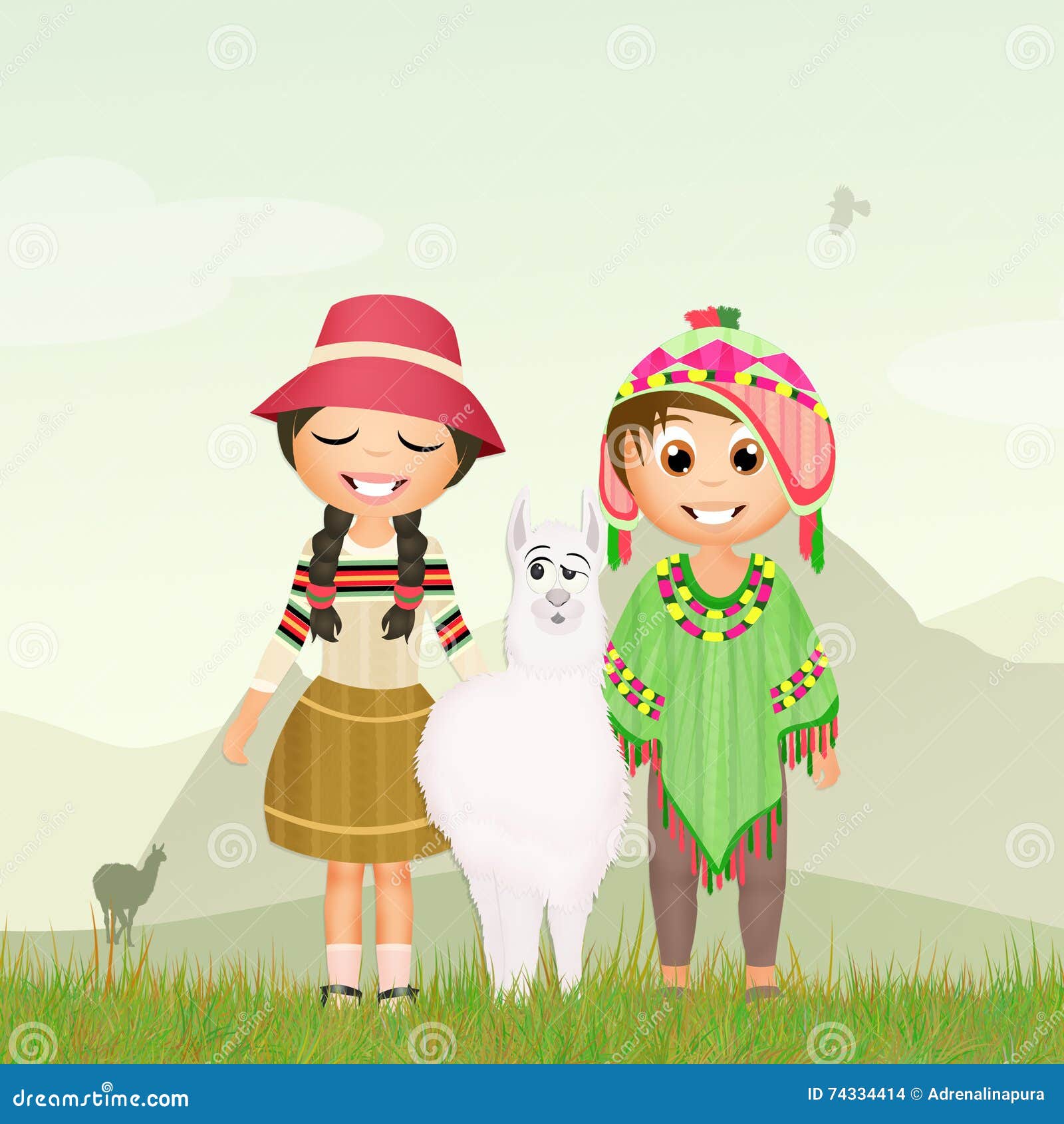 Peruvian Family And Lamas Stock Photo | CartoonDealer.com #74334276