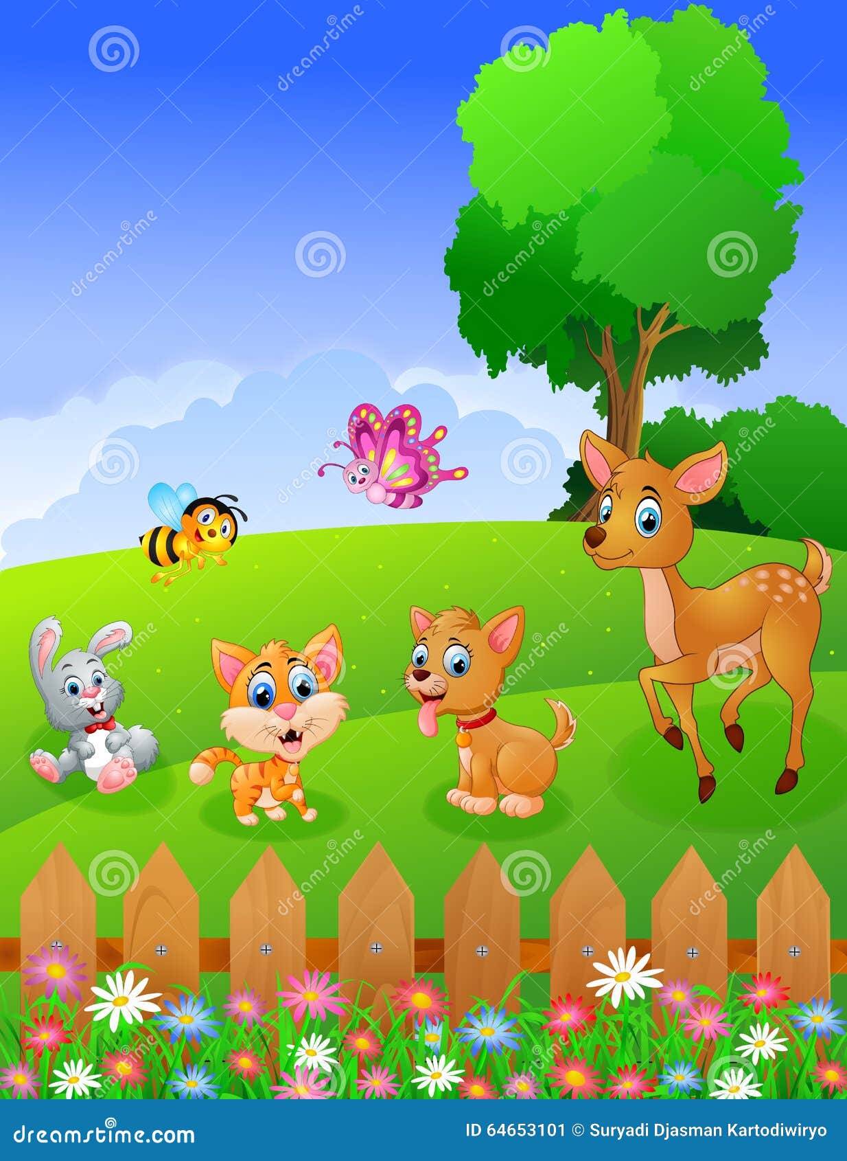 Cute Pet Animals in the Garden Stock Vector - Illustration of group ...