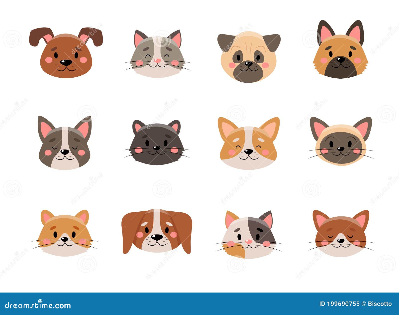 Cute Pets Face Collection, Isolated on White Background Stock ...