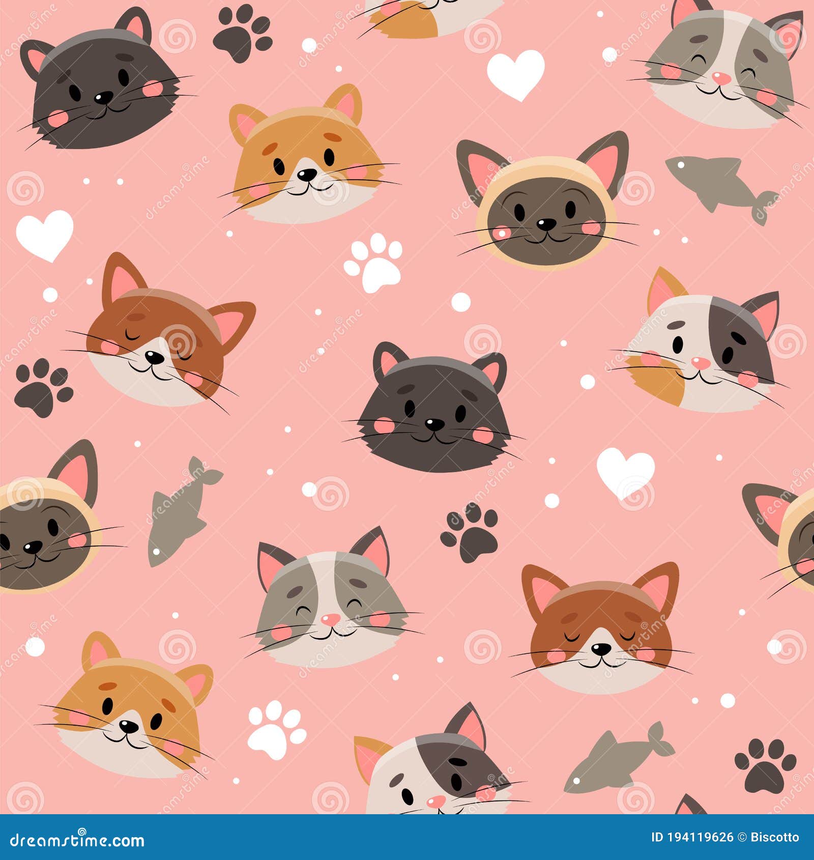 Cute Pets Pattern, Different Cats Stock Vector - Illustration of ...