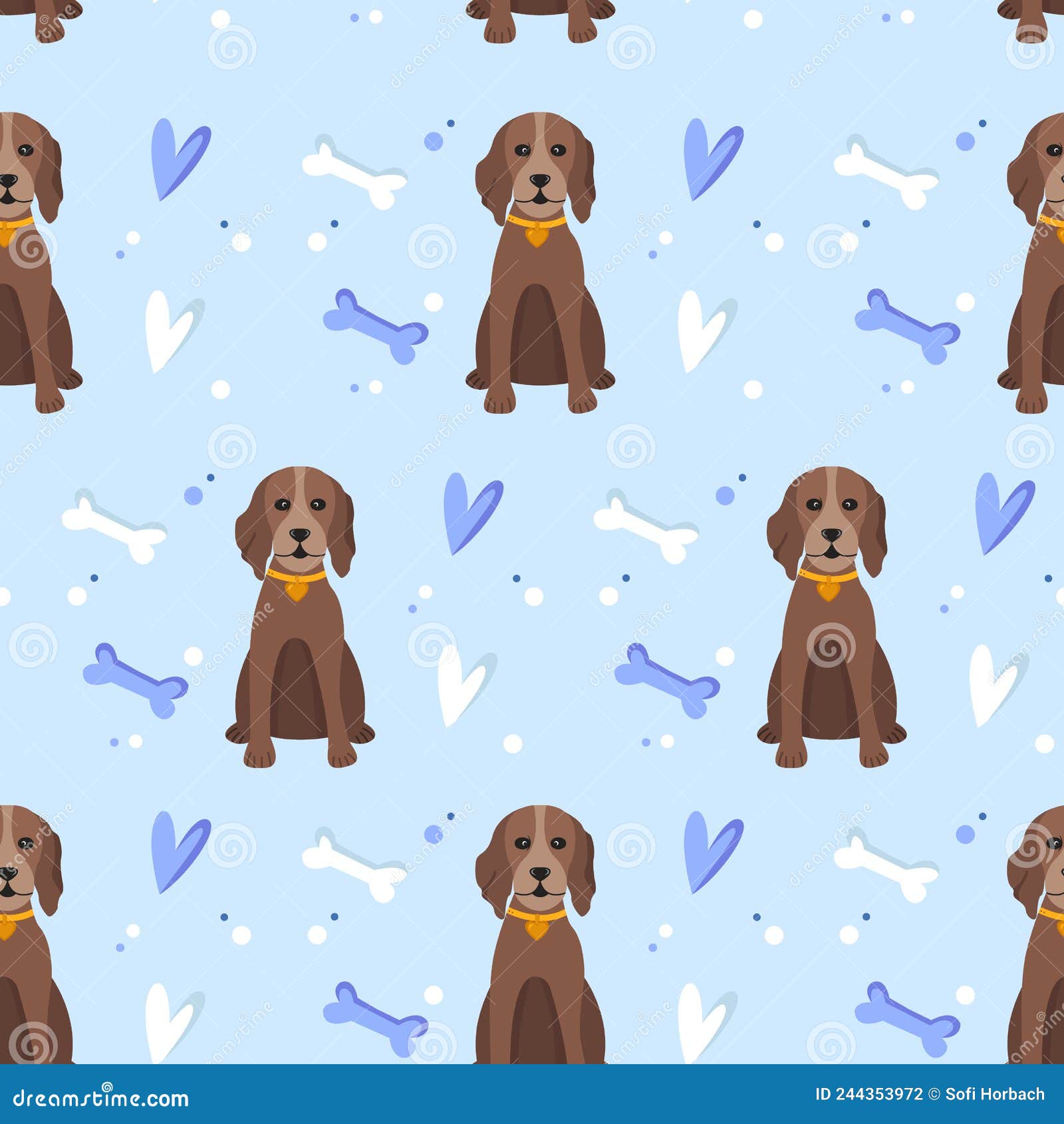 Cute Pets Pattern with Dog. Vector Illustration in Flat Style Stock ...