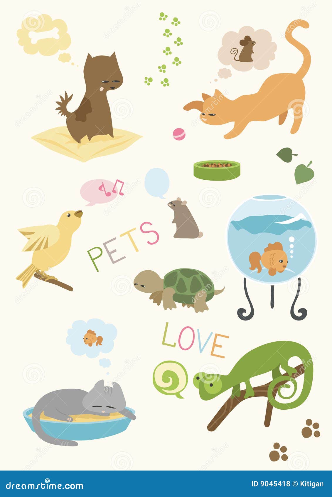 Cute Pets Set stock vector. Illustration of canine, green - 9045418