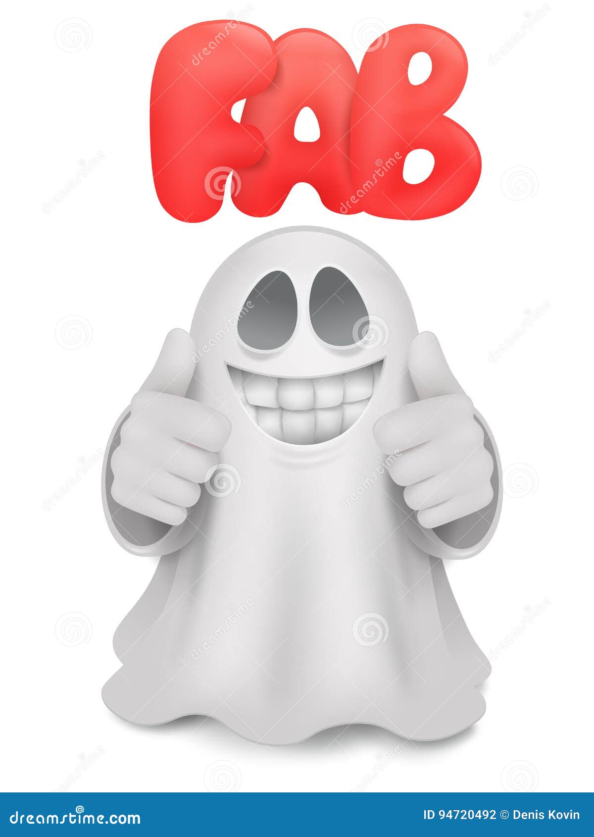 Cute Phantom Emoticon Ghost Character With Thumb Up Gesture Stock ...