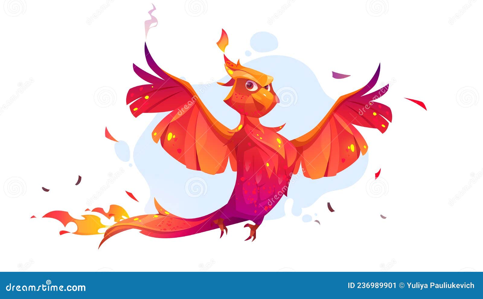 Cute Phoenix Character with Fire on Feathers Stock Vector ...