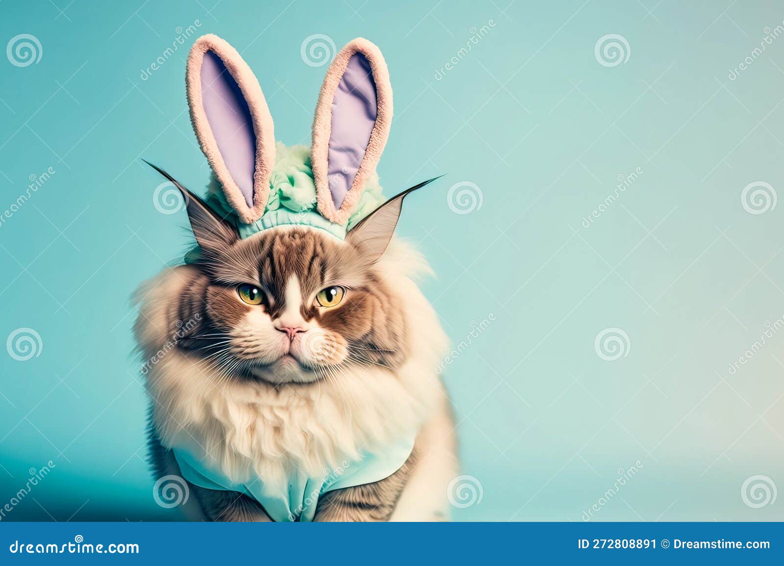 Cute Picture of the Easter Cat with Bunny Ears Headset. Easter ...