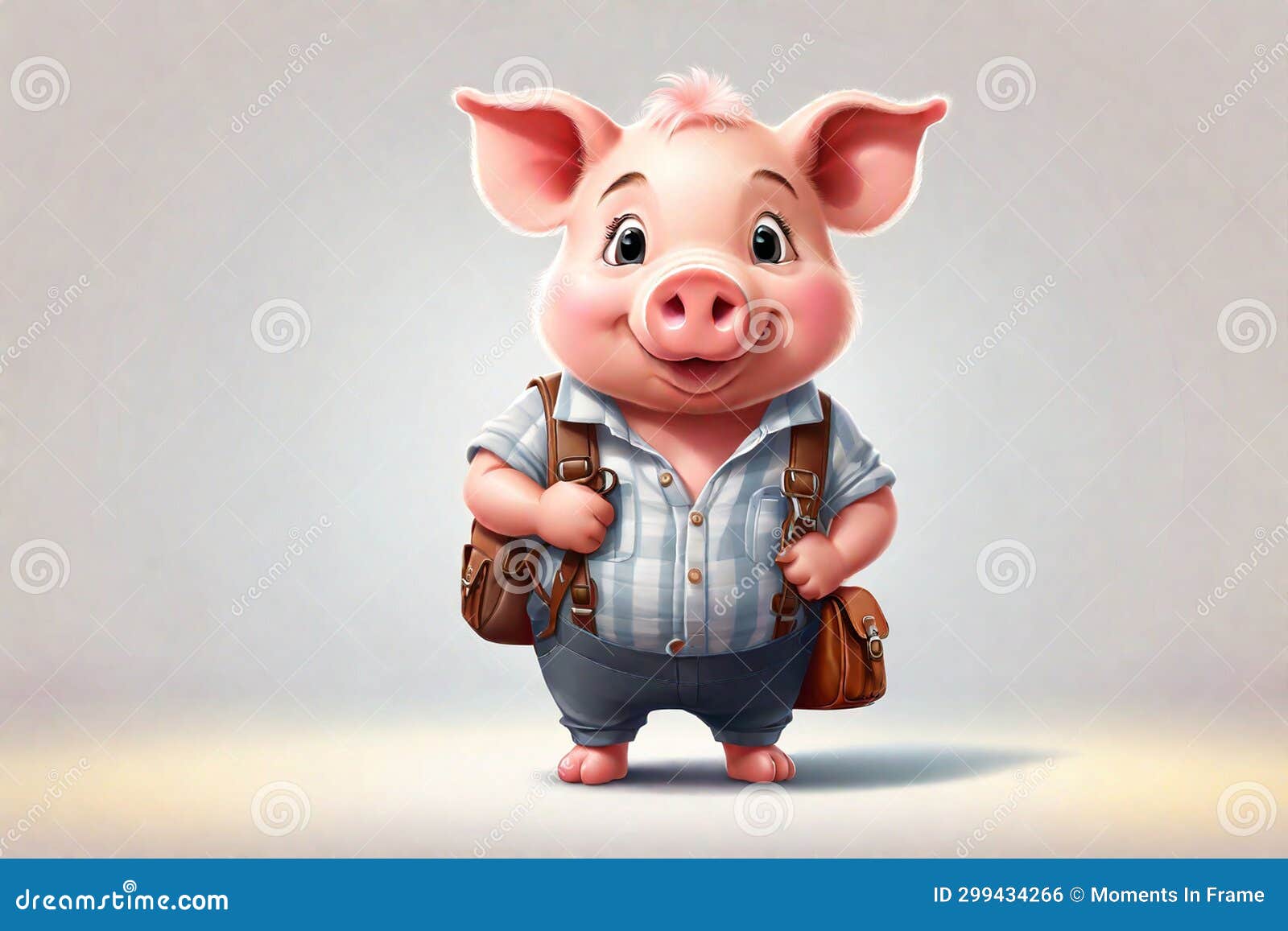 Cute Pig with Backpack Standing and Looking at the Camera Stock ...