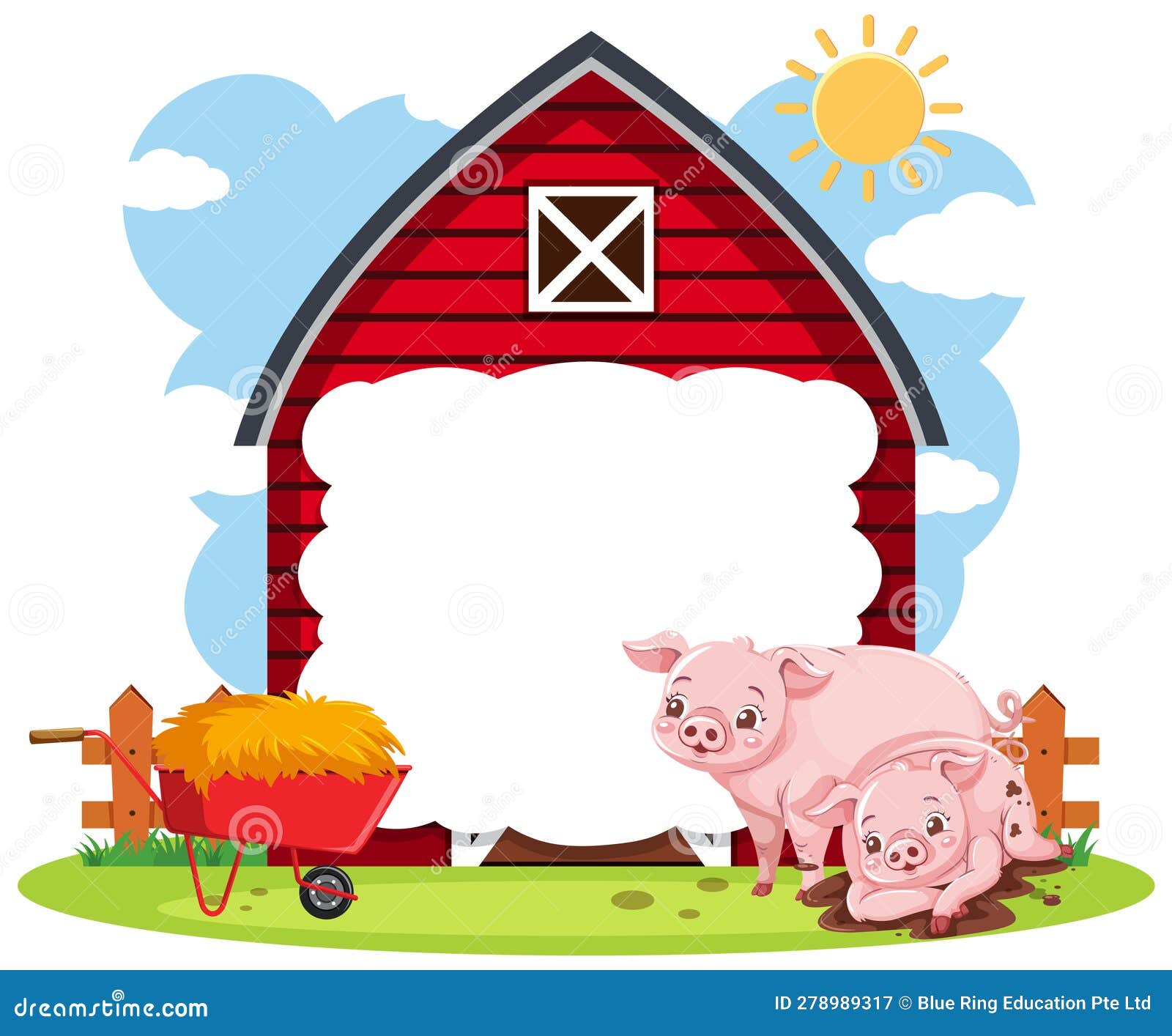 Cute Pig with Barn Template Stock Vector - Illustration of clipart ...