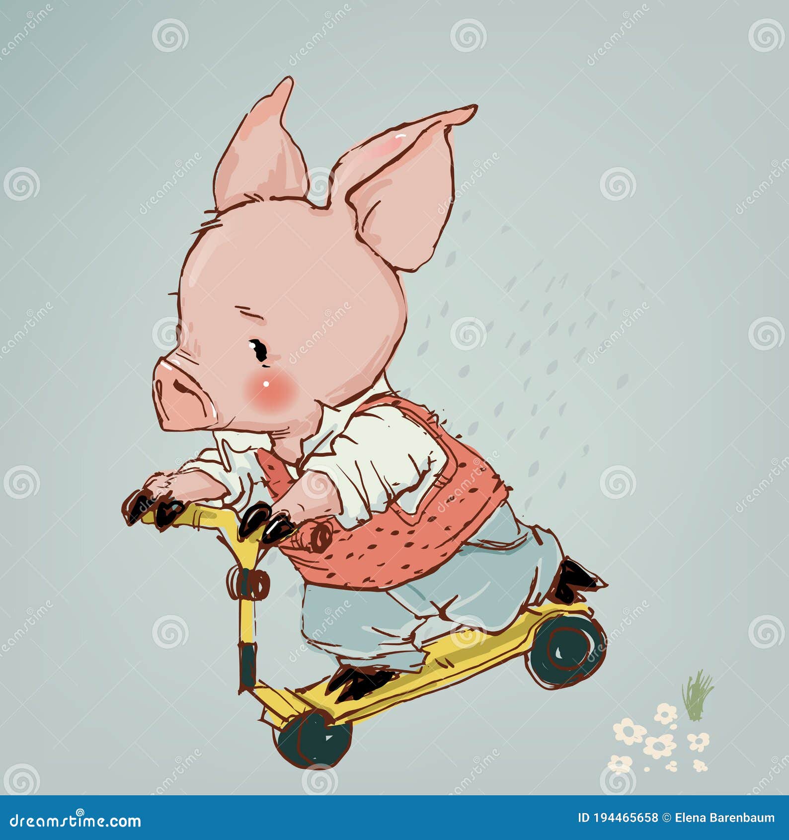 Cute pig boy on a scooter stock vector. Illustration of scooter - 194465658