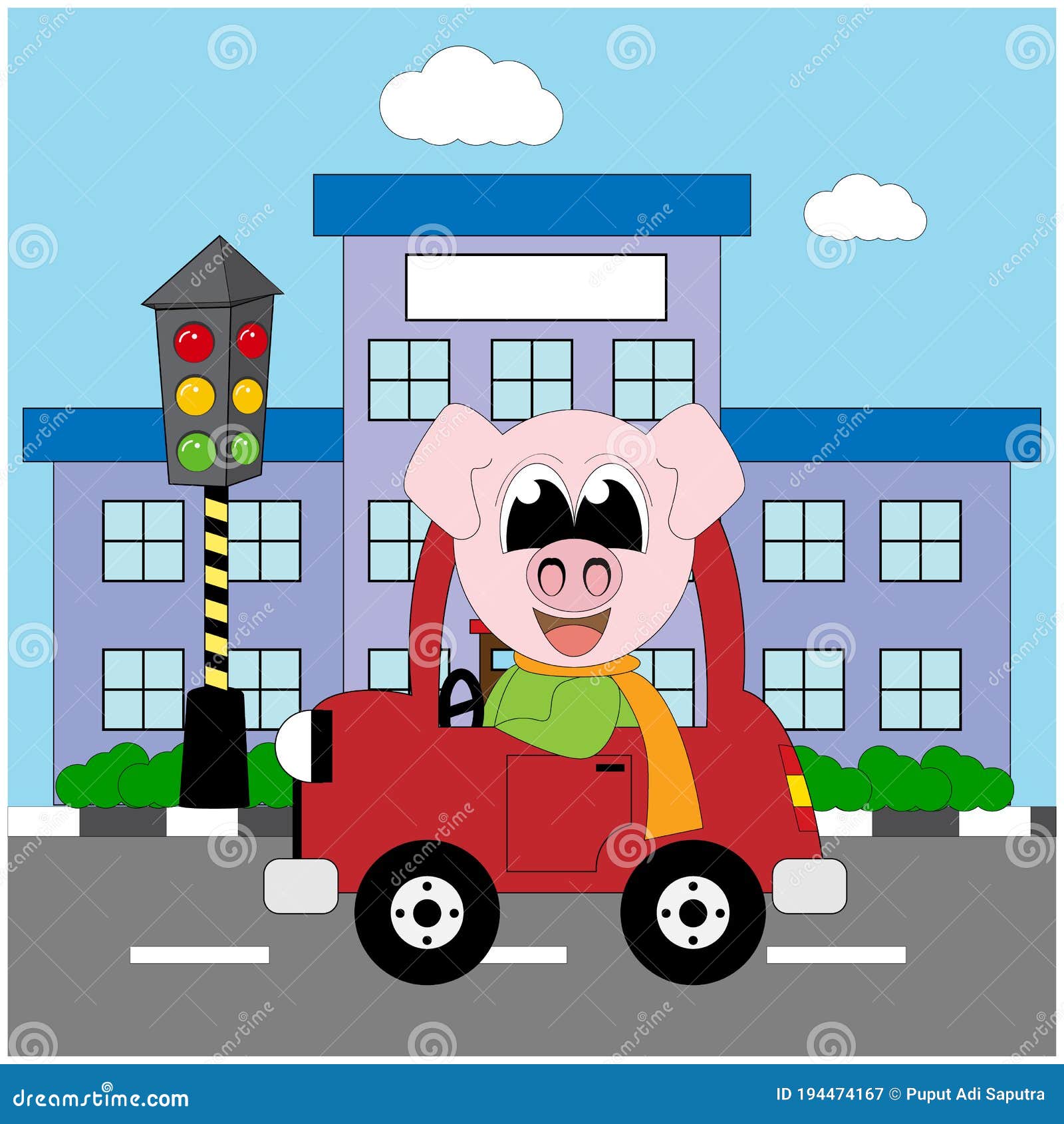 Cute Pig in the Car Simple Vector Illustration Stock Vector ...