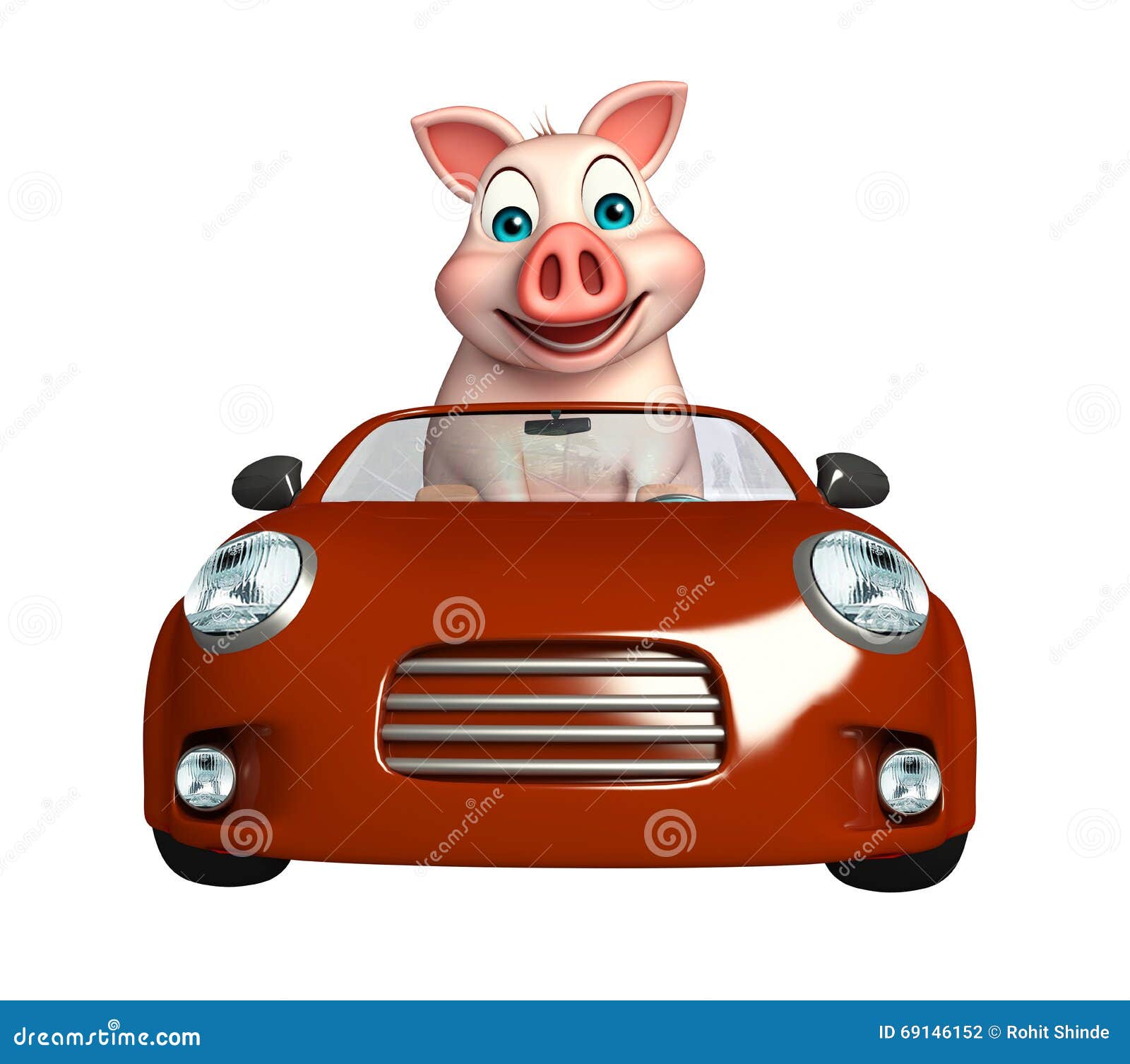 Cute Pig Cartoon Character with Car Stock Illustration - Illustration ...