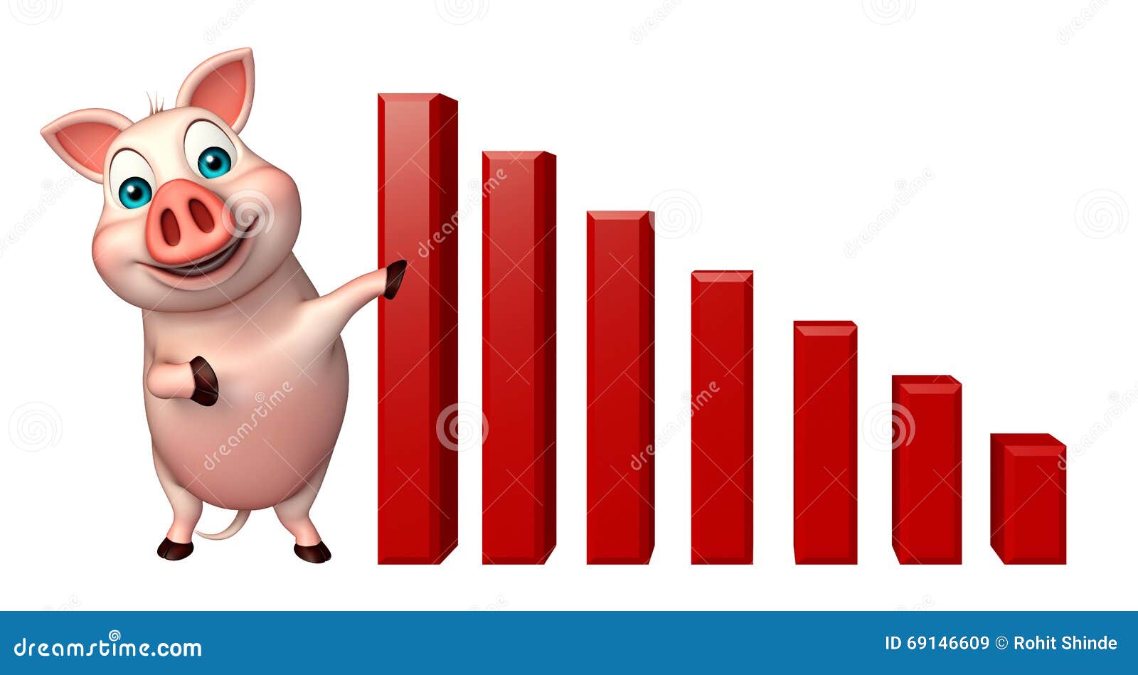 Cute Pig Cartoon Character with Graph Stock Illustration - Illustration ...