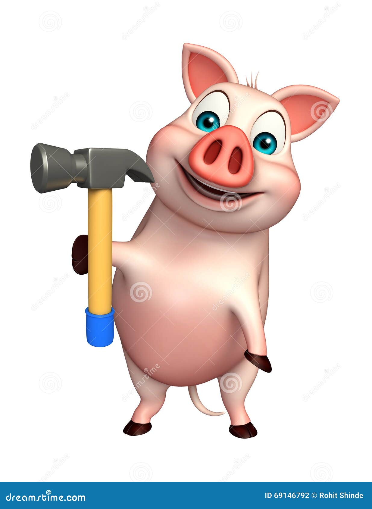 Cute Pig Cartoon Character with Hammer Stock Illustration ...