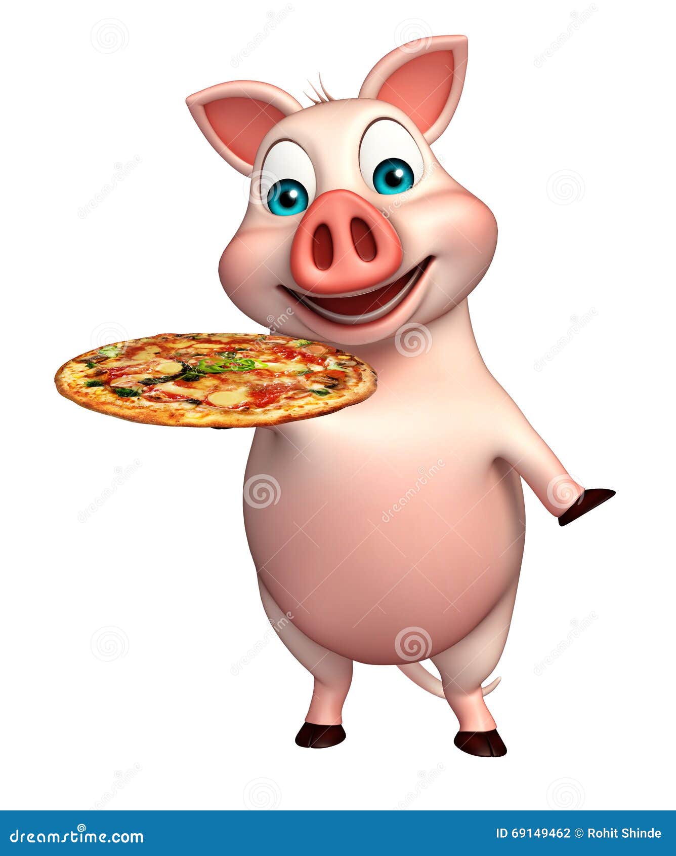 Cute Pig Cartoon Character with Pizza Stock Illustration - Illustration ...