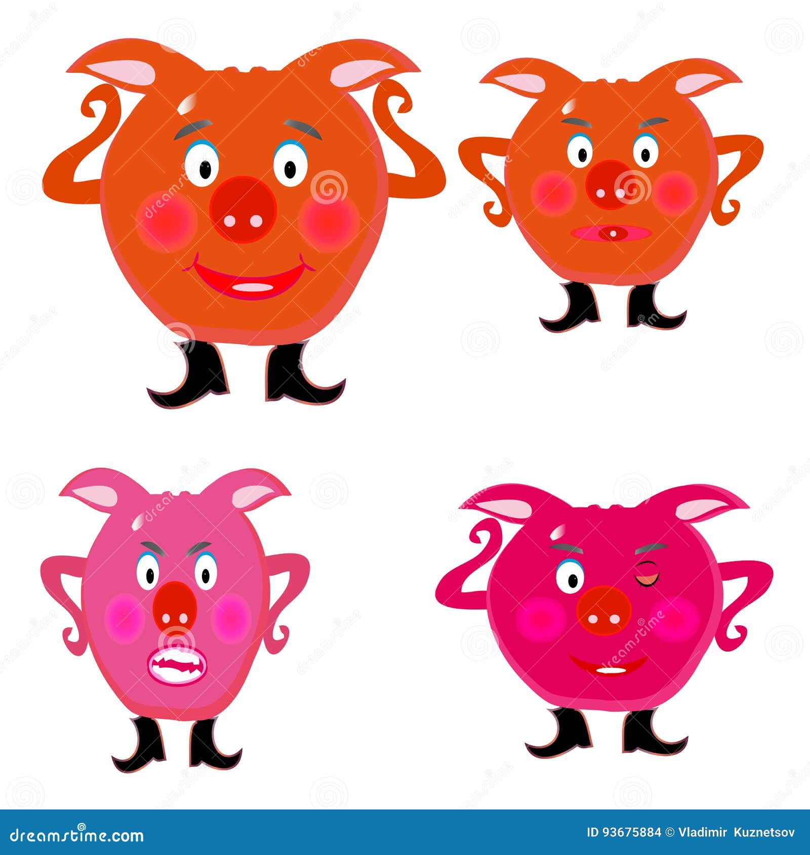 Cute Pig Cartoon Characters for GAMES Collection Set Stock Vector ...