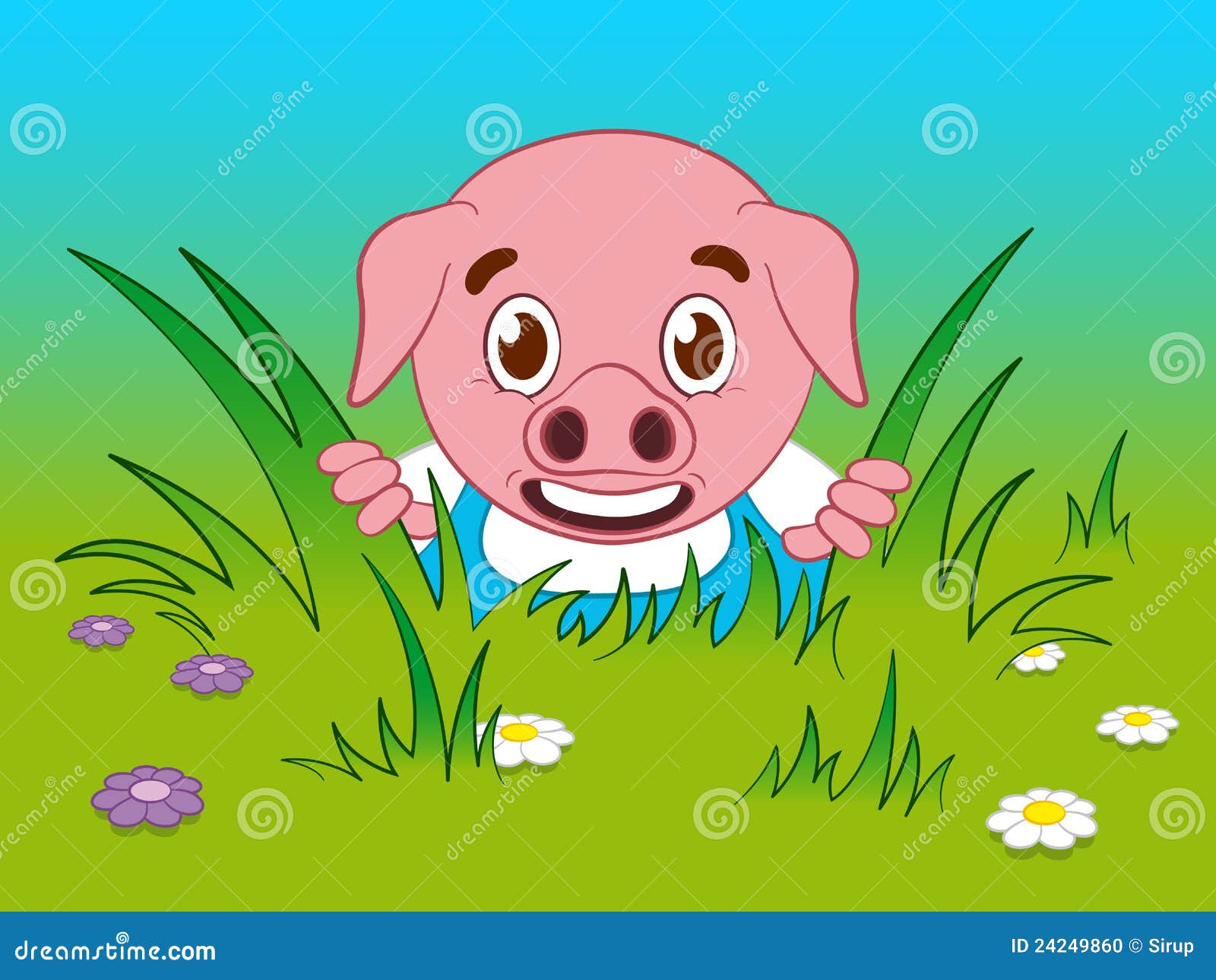 Cute Pig Cartoon Looking through the Grass Stock Vector - Illustration ...
