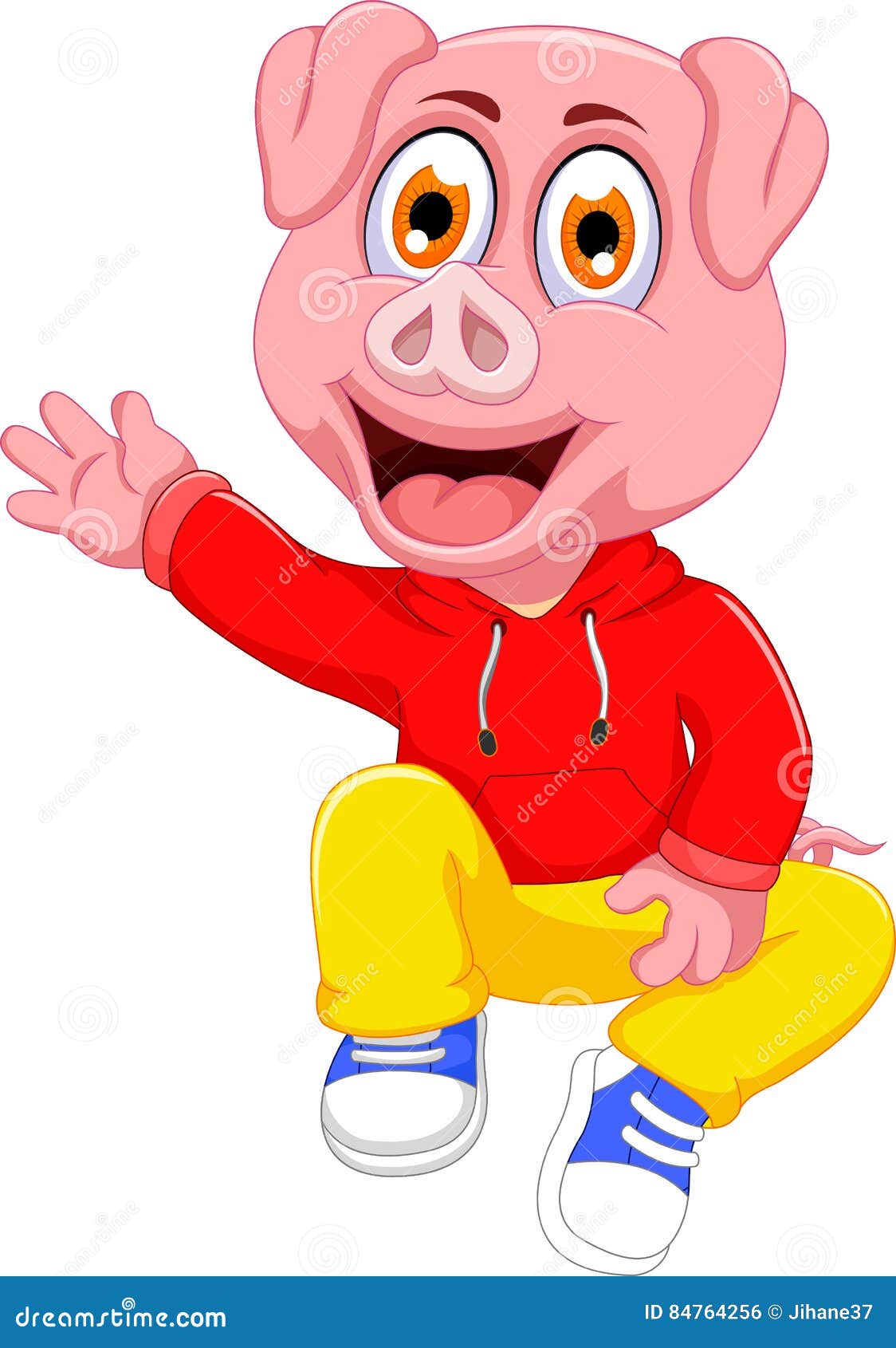 Cute pig cartoon waving stock illustration. Illustration of livestock ...