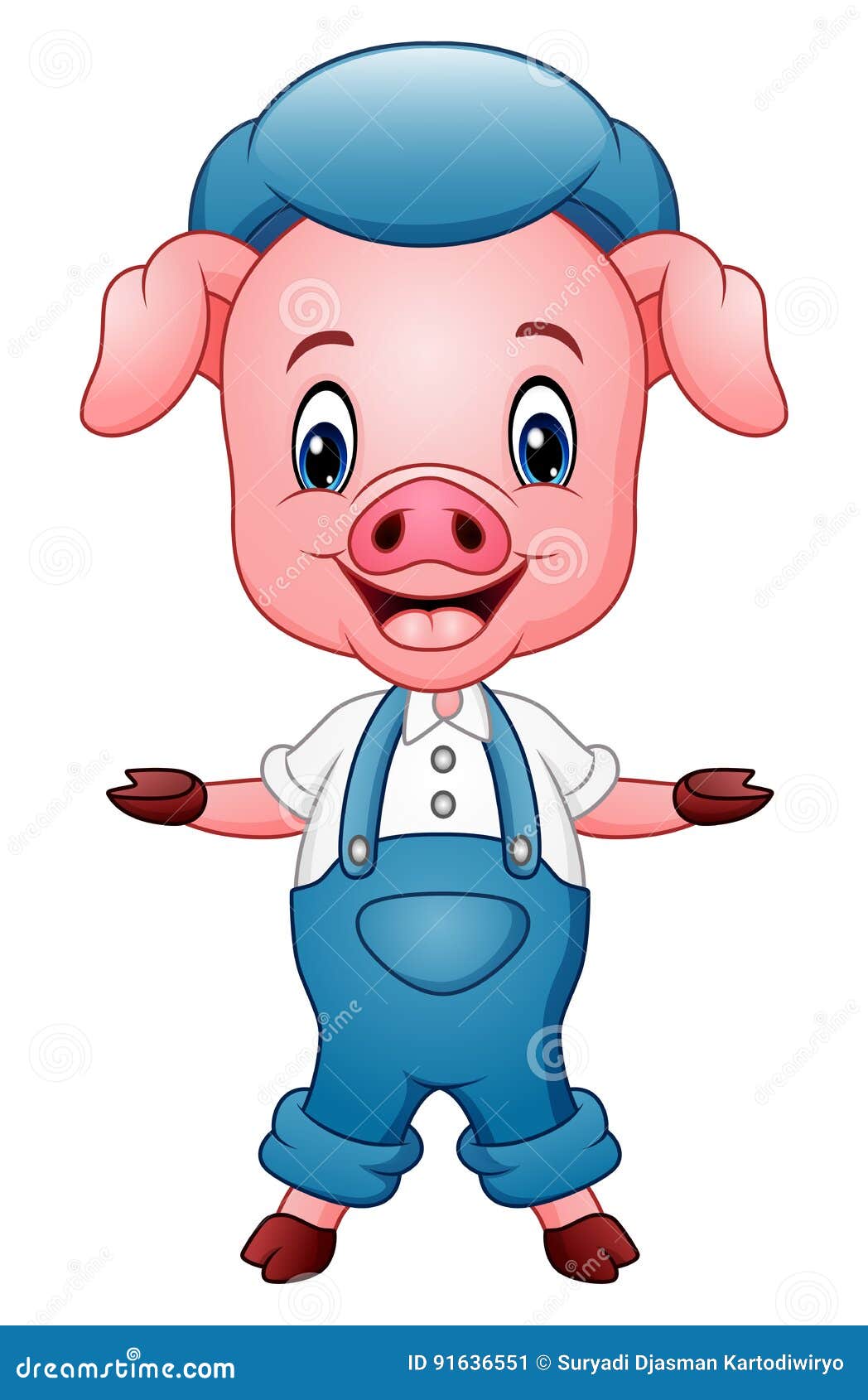 Cute pig cartoon waving stock vector. Illustration of piggy - 91636551