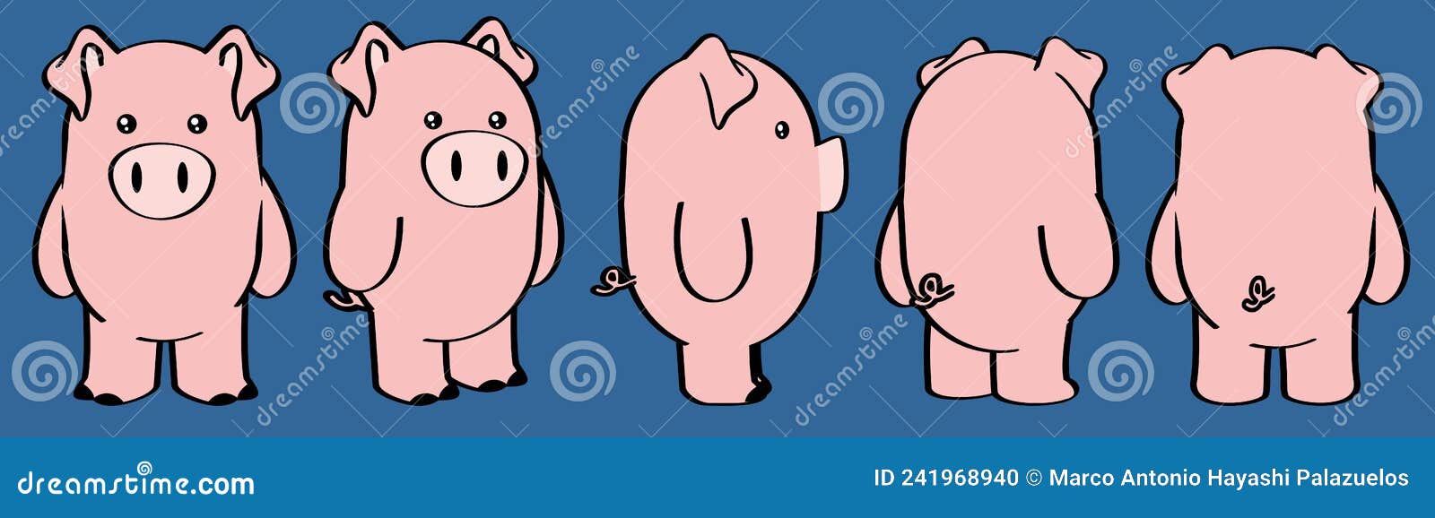 Cute Pig Character Cartoon Perspective Collection Stock Vector ...