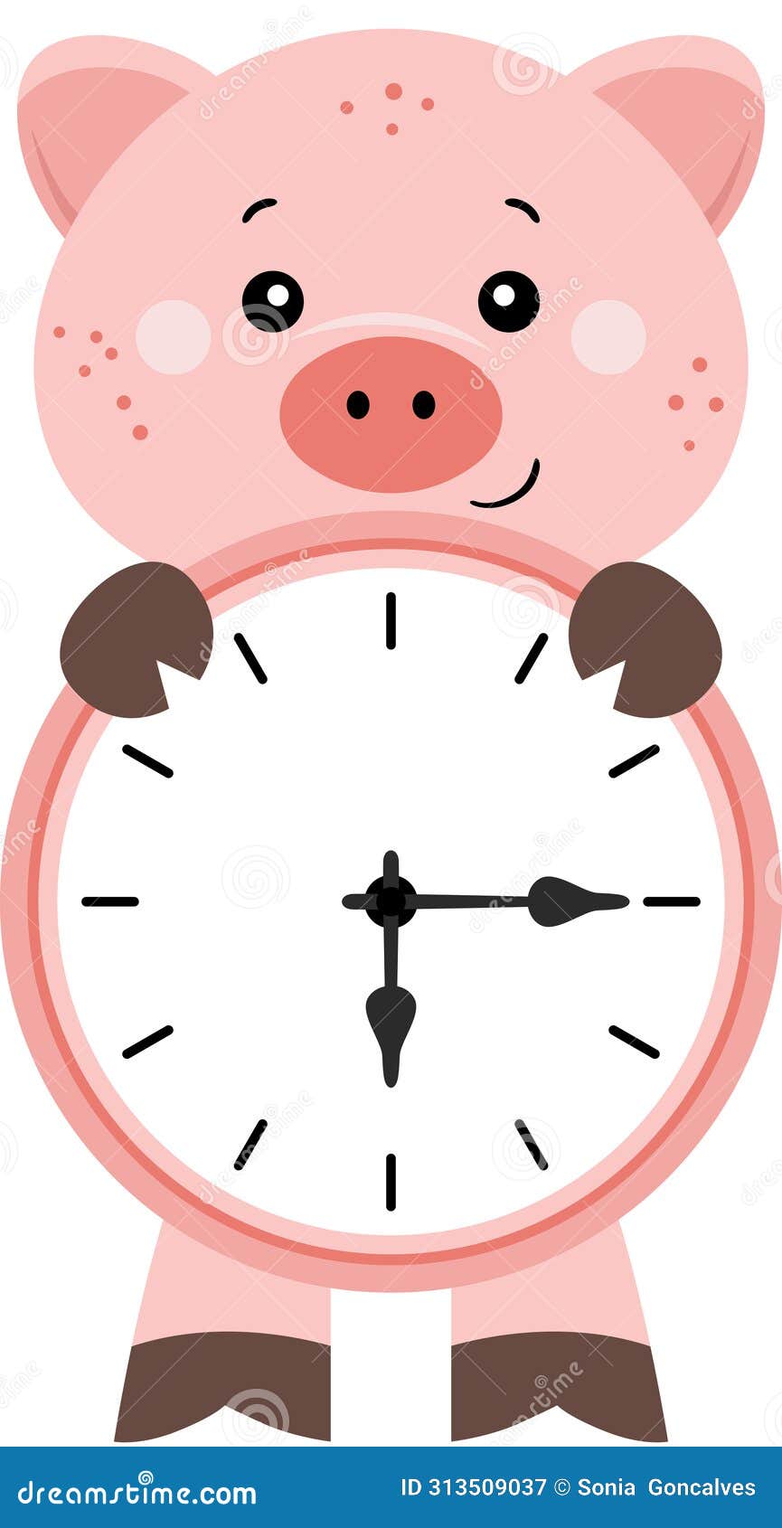 Cute pig with clock inside stock vector. Illustration of adorable ...
