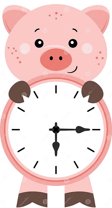 Cute pig with clock inside stock vector. Illustration of adorable ...