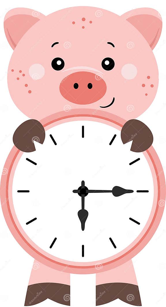 Cute pig with clock inside stock vector. Illustration of adorable ...