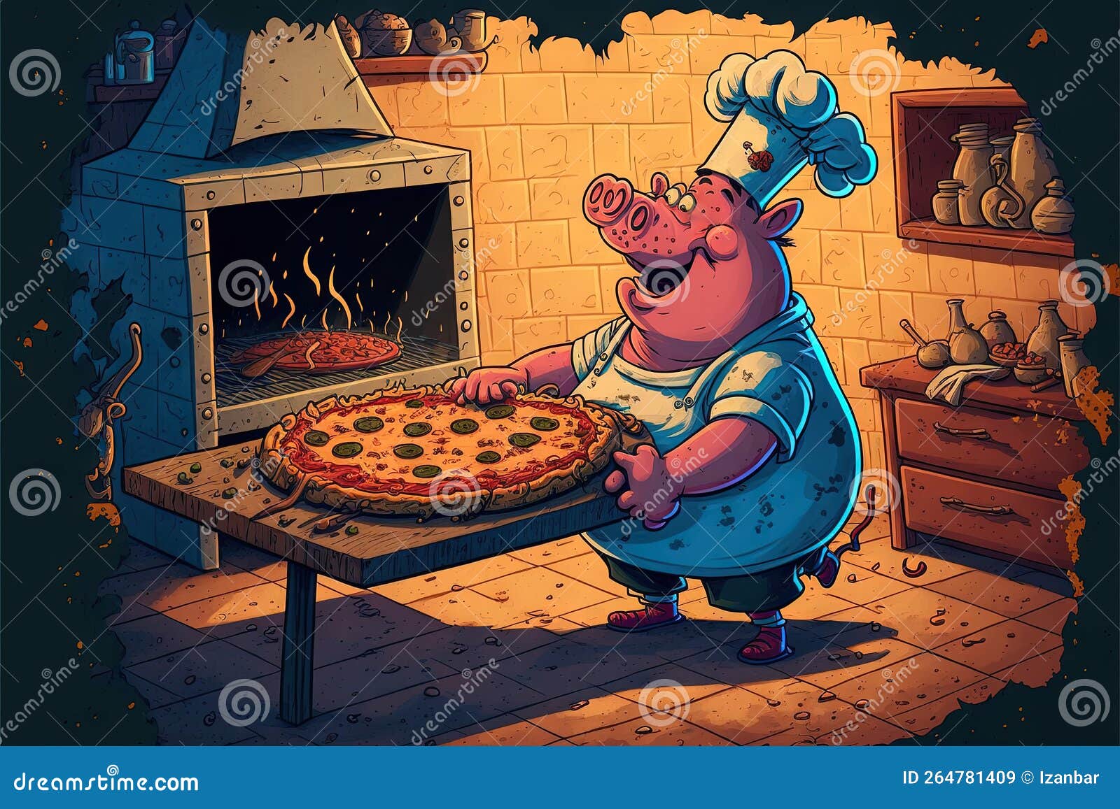 Pig Cooking Pizza Illustration Generative Ai Stock Illustration ...