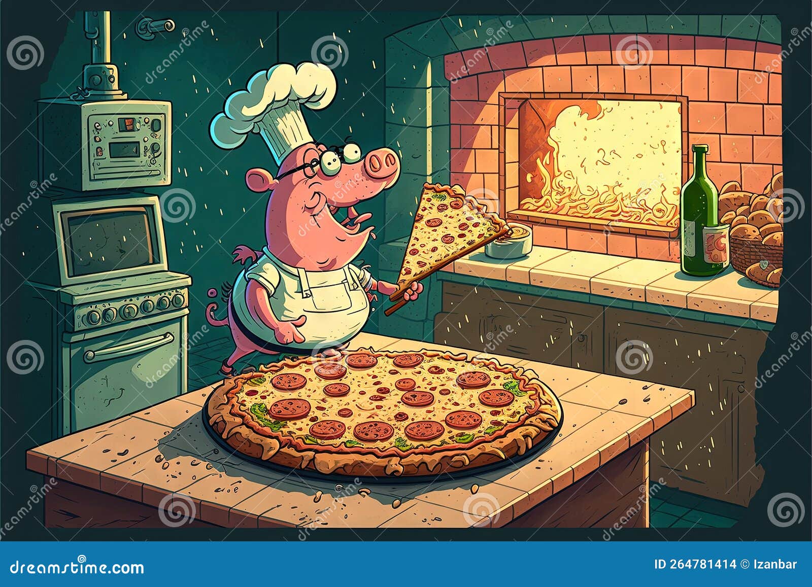Pig Cooking Pizza Illustration Generative Ai Stock Illustration ...