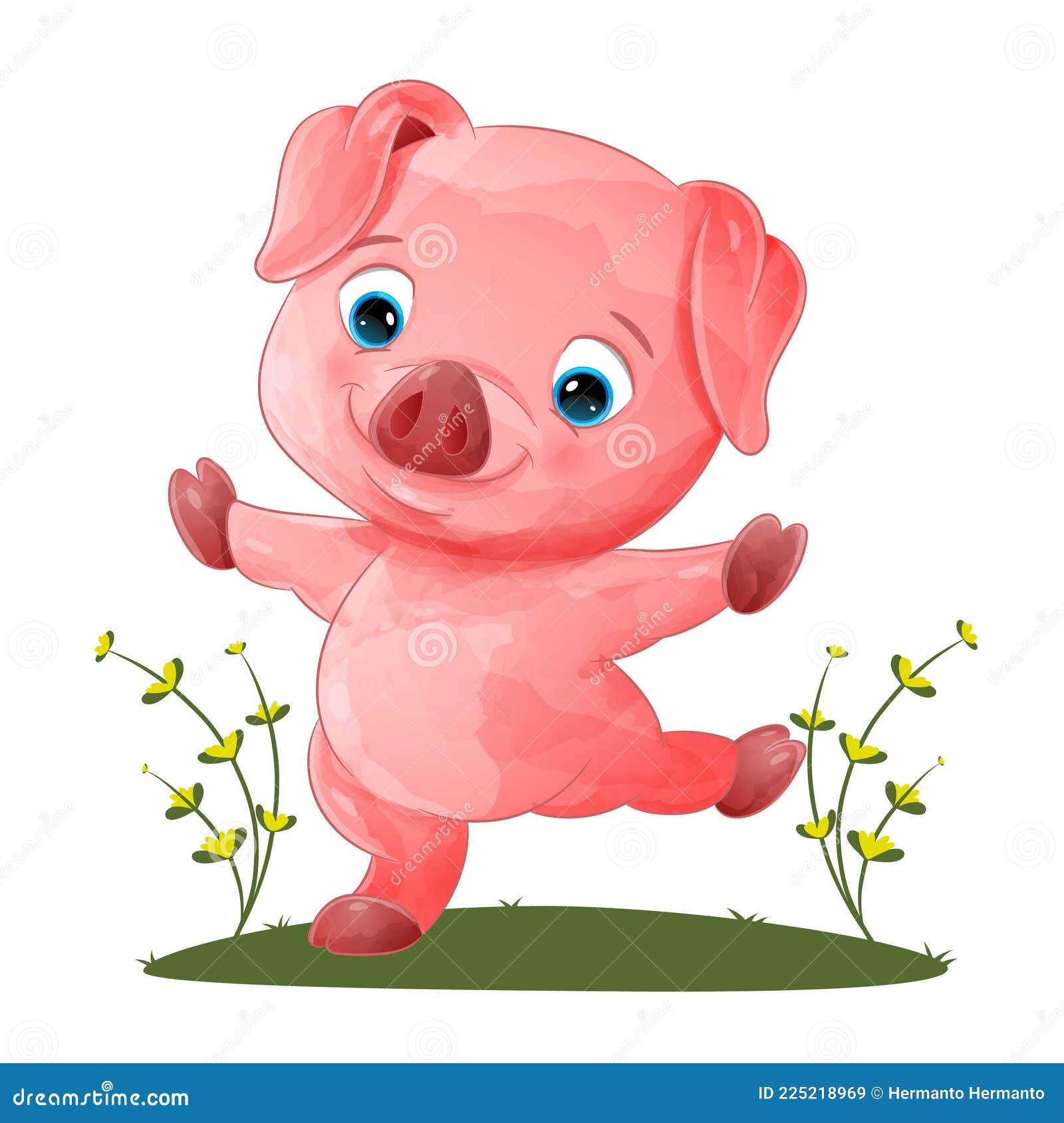 The Cute Pig is Dancing and Posing in the Garden Stock Vector ...