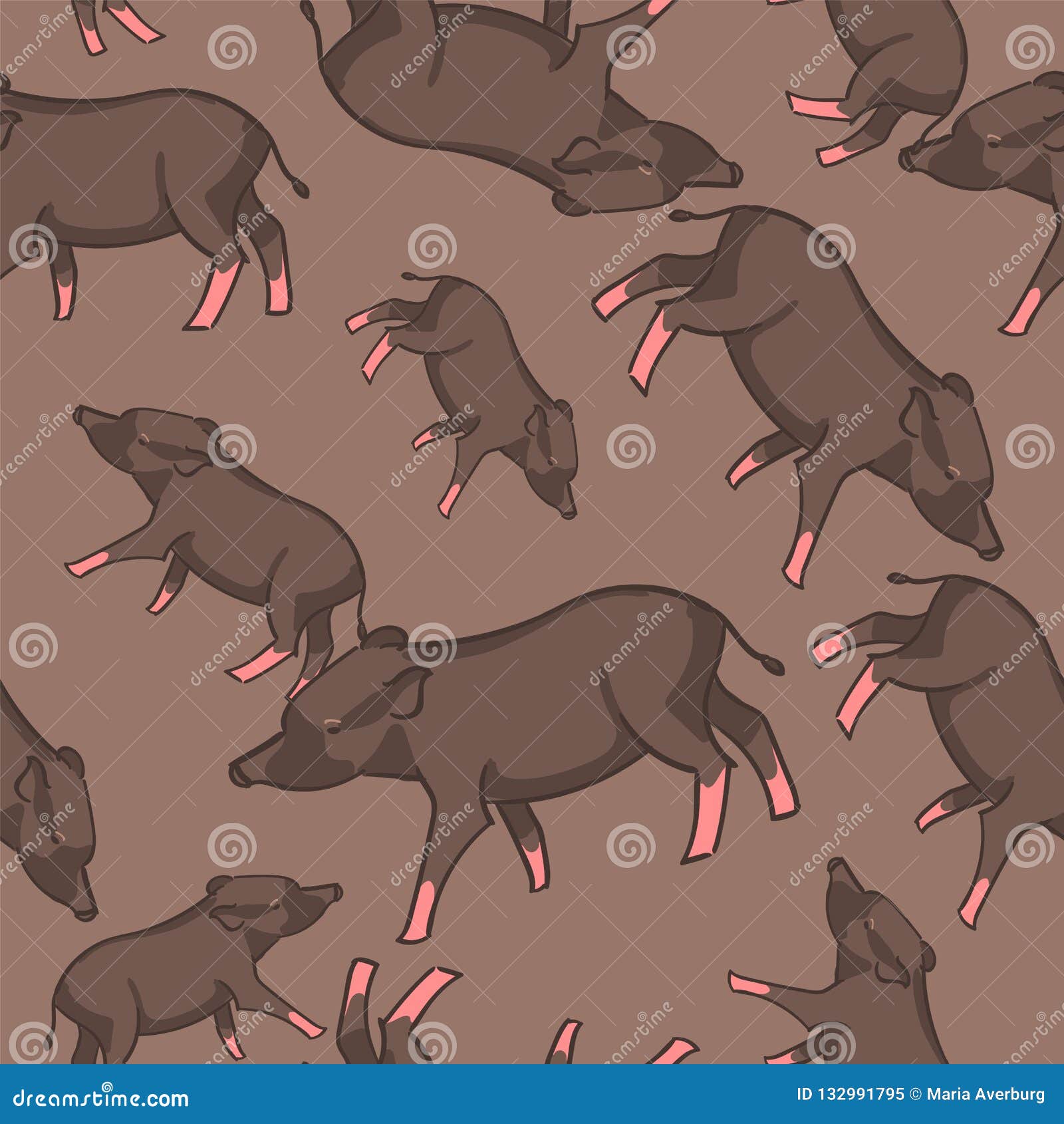Cute Pig Doodle Seamless Pattern, Vector Background Design for Fabric ...