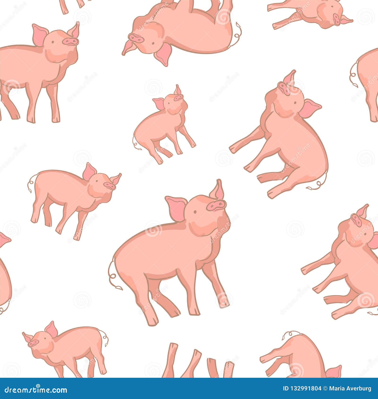 Cute Pig Doodle Seamless Pattern, Vector Background Design for Fabric ...